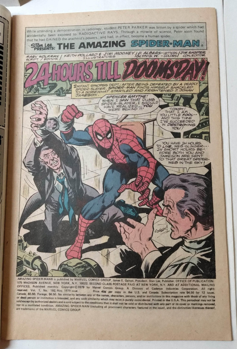 The Amazing Spiderman 192 Marvel Comics Nay 1979 24 Hours To Doomsday ...