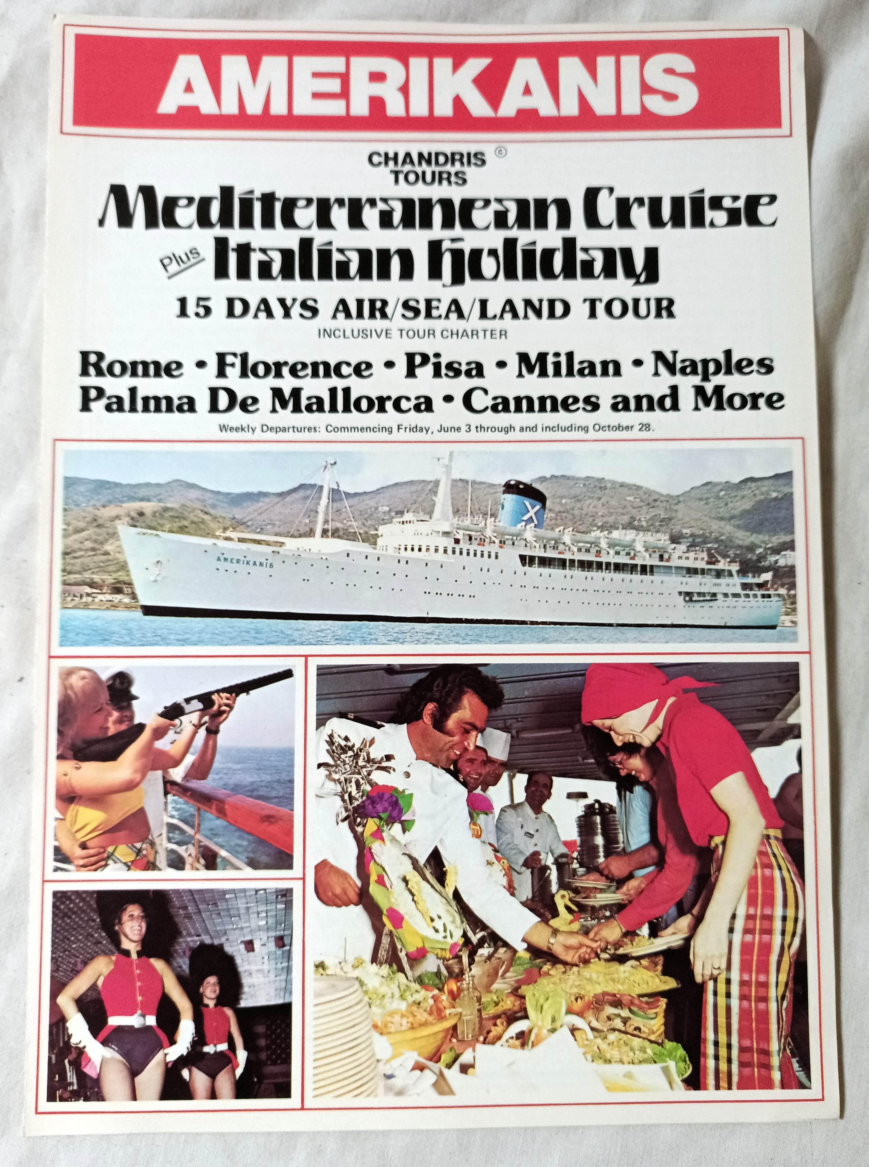 Chandris ss Amerikanis 1977 15-Day Air/Sea Mediterranean Cruise Brochu ...