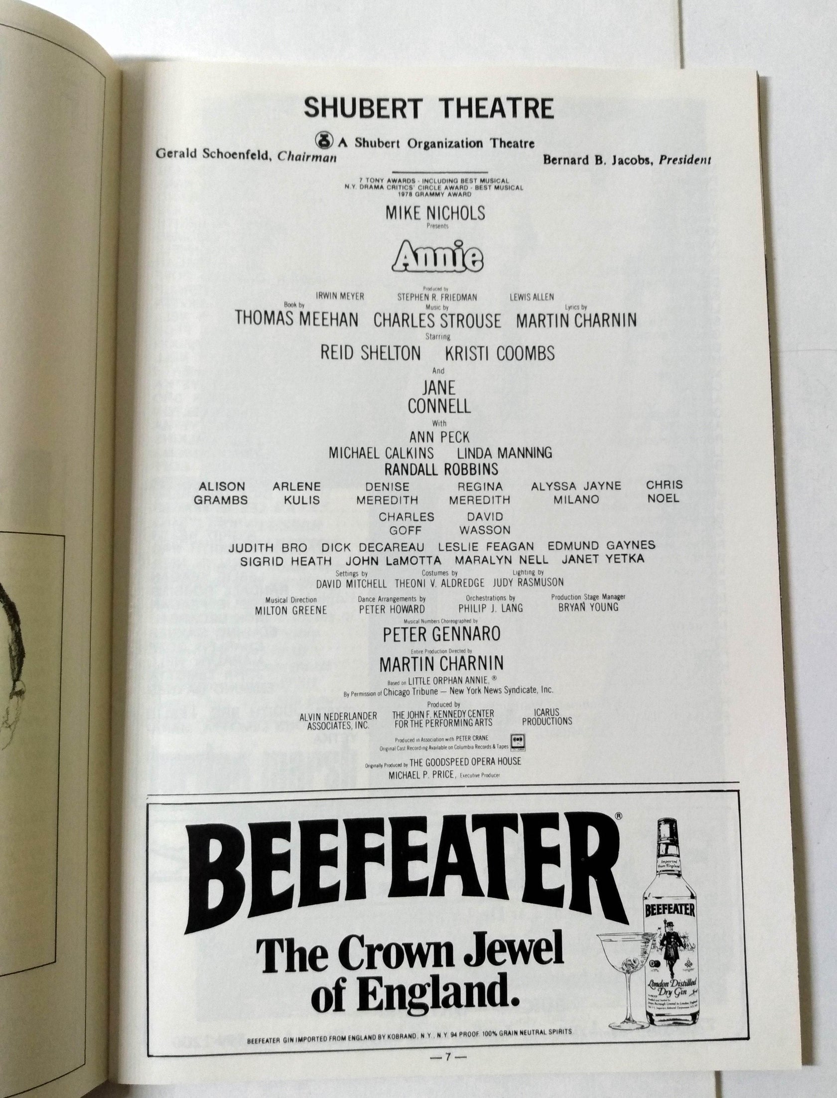 Annie Playbill Shubert Theatre Boston March 1982 Kristi Coombs Reid Sh ...