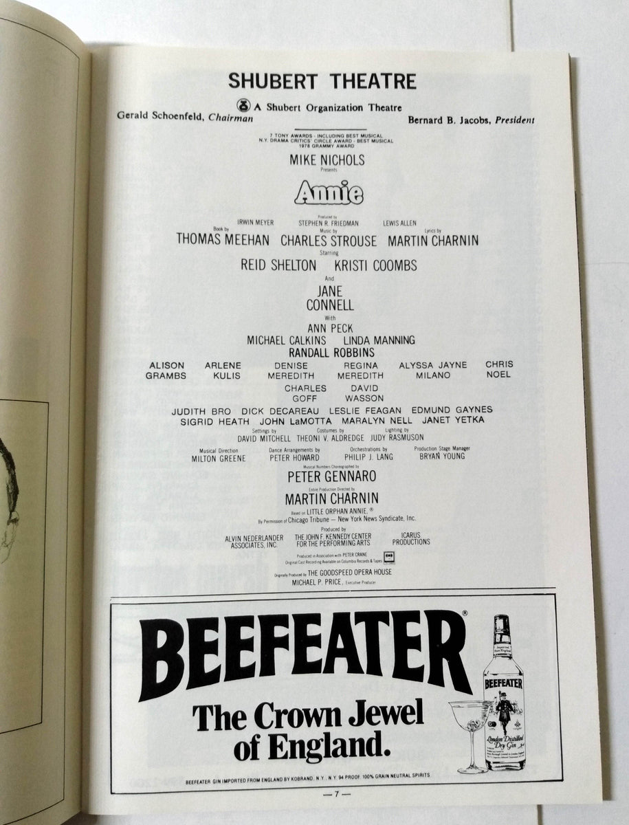 Annie Playbill Shubert Theatre Boston March 1982 Kristi Coombs Reid Sh ...