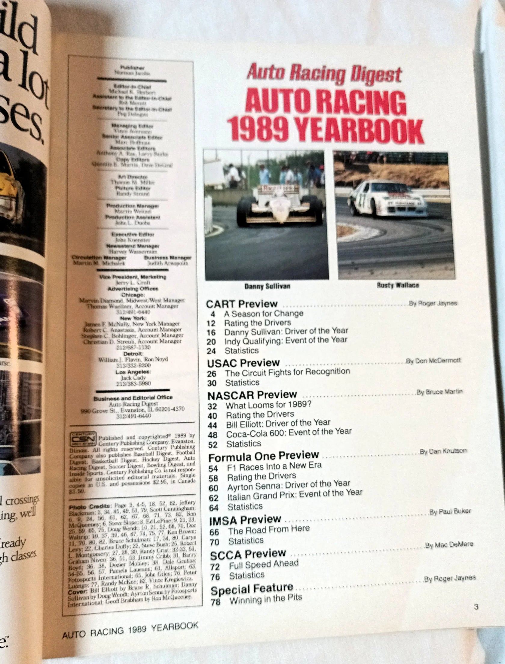 Auto Racing Digest 1989 Yearbook Annual Season Preview NASCAR CART IMS ...