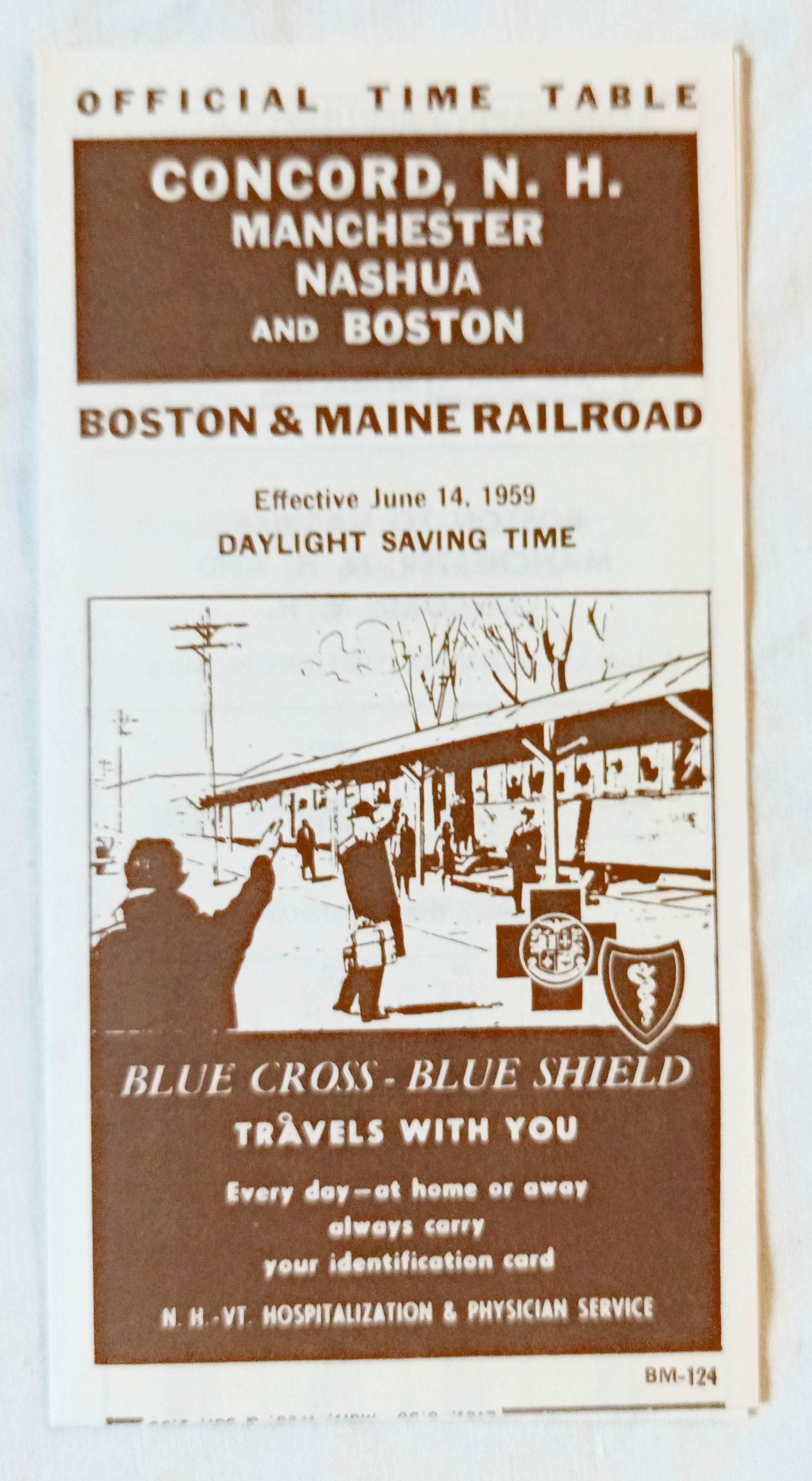 Boston & Maine Railroad 1959 Timetable Concord Manchester Boston ...