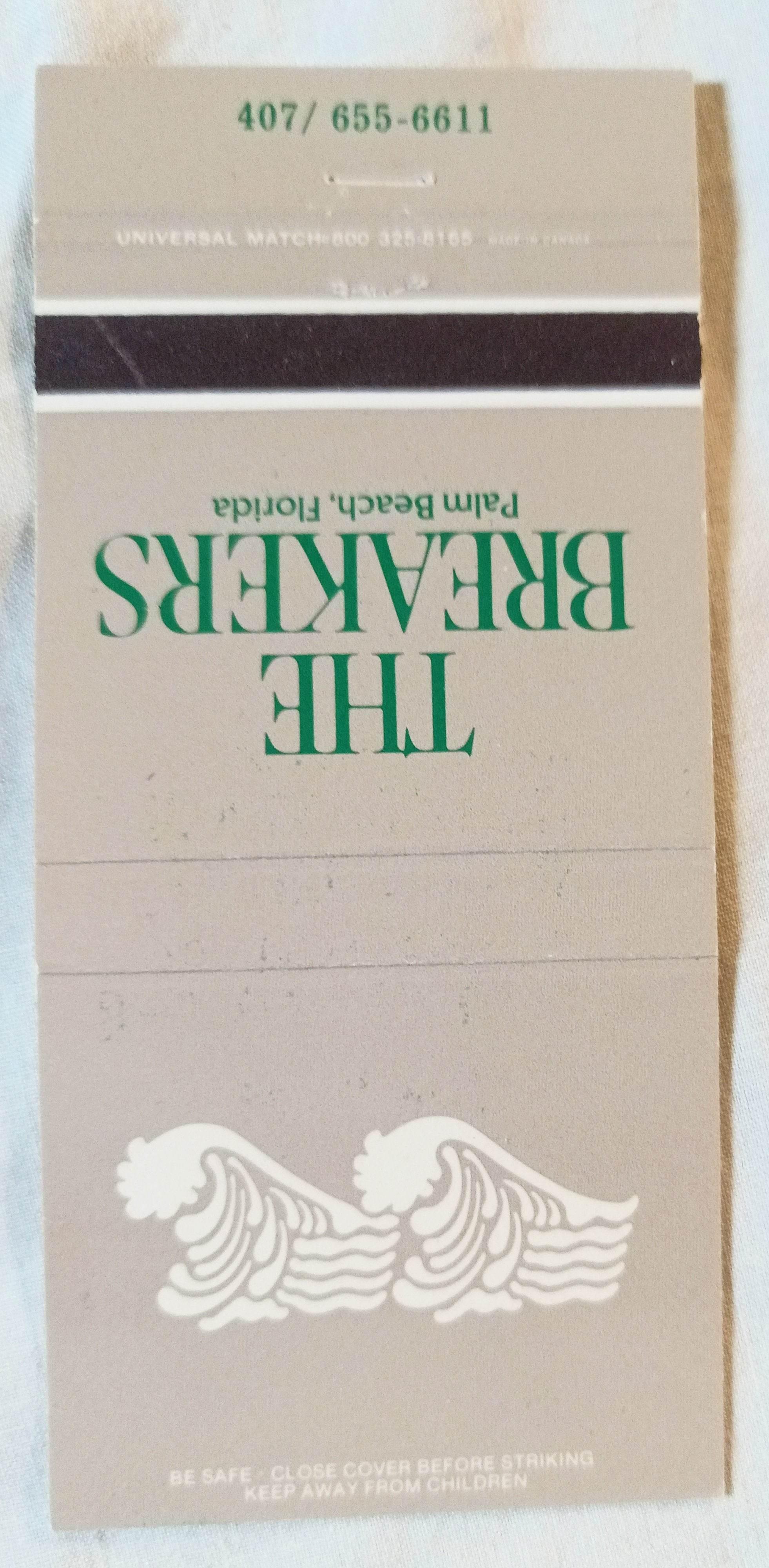 The Breakers Palm Beach Hotel Florida Matchbook Cover 1970's – TulipStuff