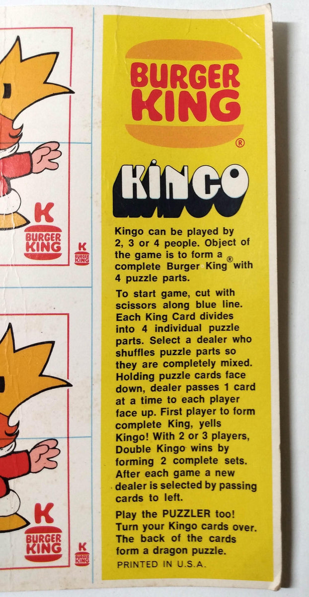 Burger King The Puzzler and Kingo Puzzle Card Games 1972 – TulipStuff