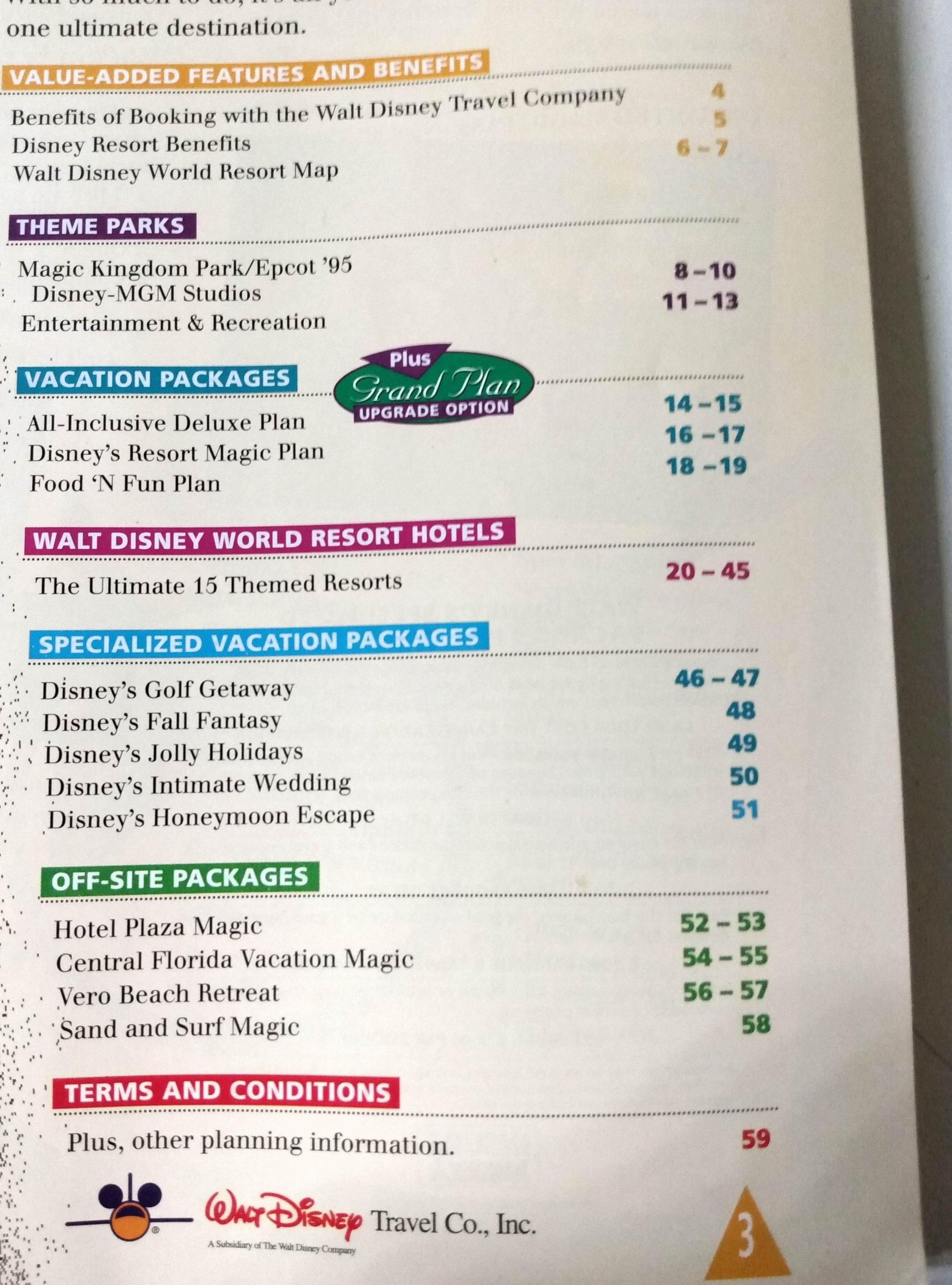 Walt Disney World Vacations 1995 Resorts Hotels Theme Parks Brochure ...