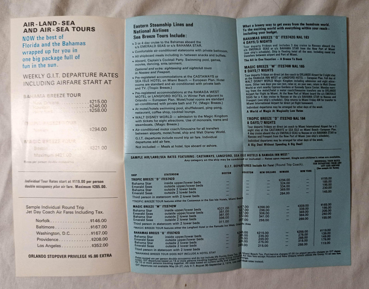 Eastern Steamship Lines ss Emerald Seas ss Bahama Star Brochure 1974 ...