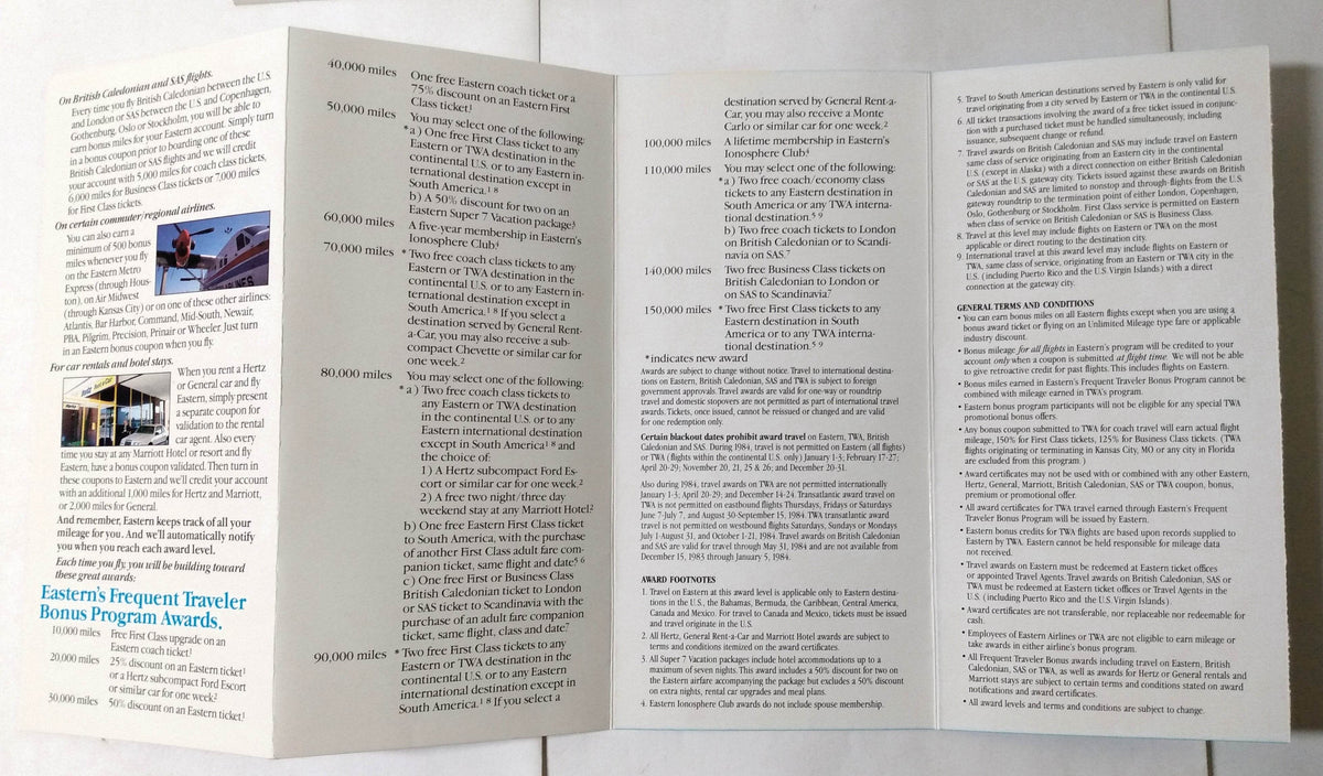 Eastern Airlines 1984 Frequent Traveler Bonus Program Brochure – TulipStuff