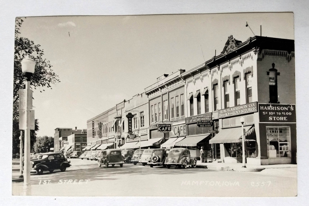 First Street Hampton Iowa 1940's Harrison's 5&10 Manatts Real Photo Po ...