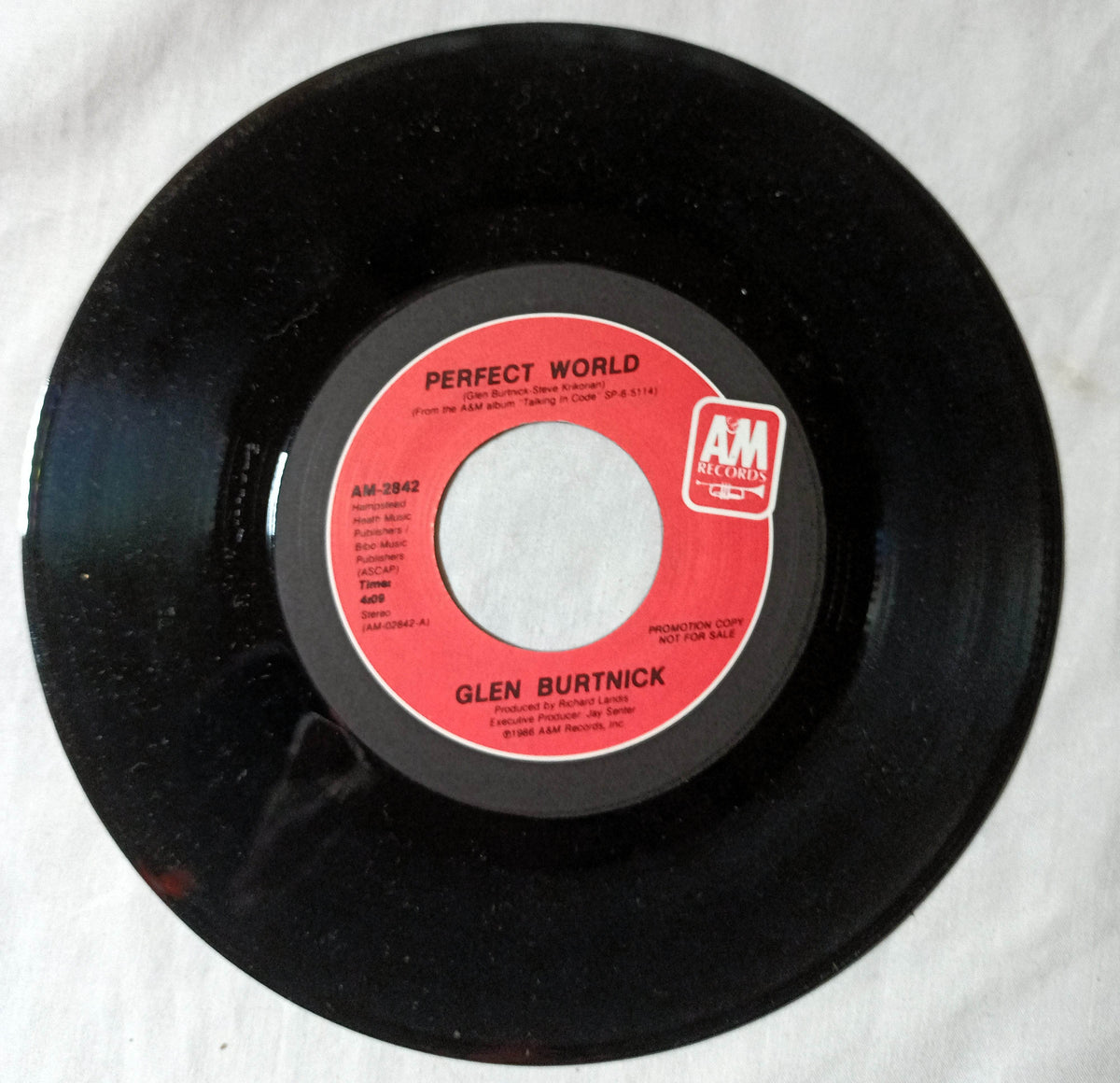Glen Burtnick Perfect World AOR Rock 7" Vinyl AM-2842 1986 Promo ...