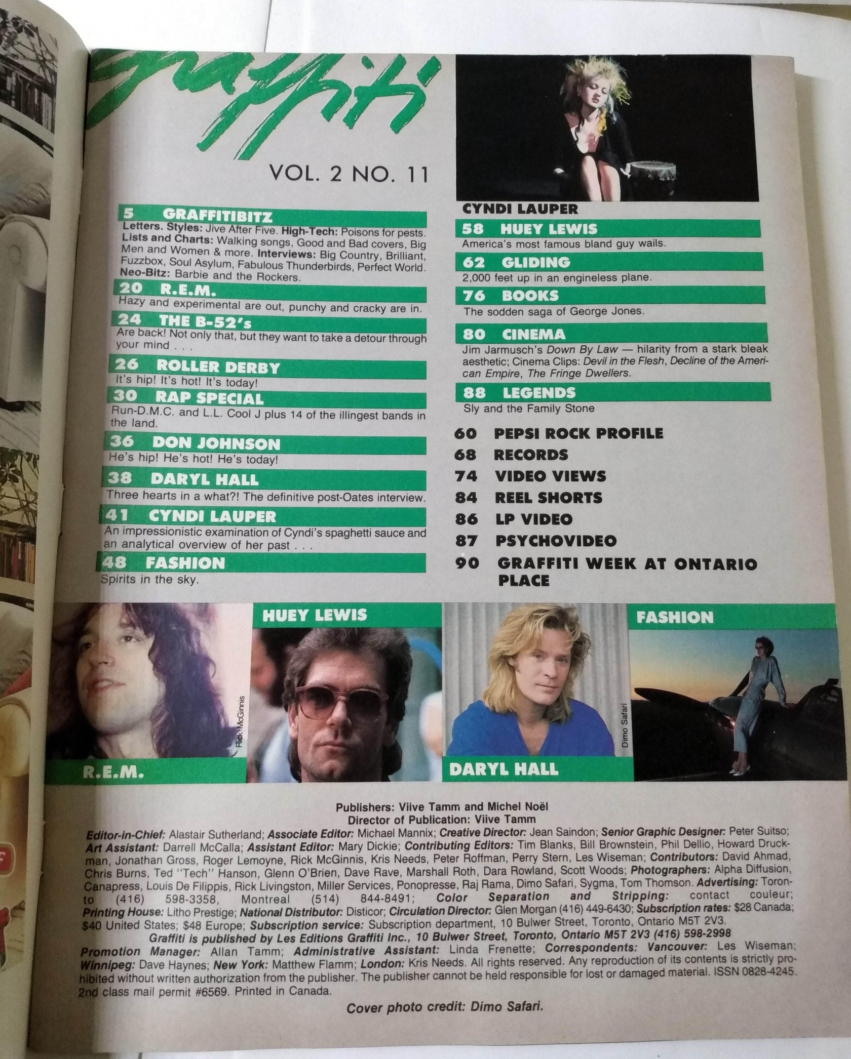 Graffiti October 1986 Canadian Music Magazine Cyndi Lauper REM B52s ...