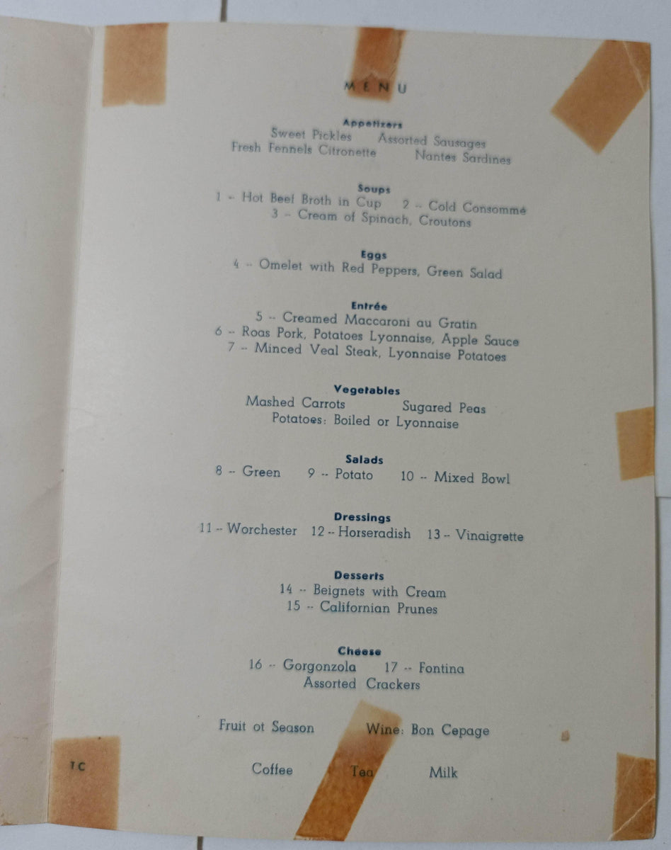 Home Lines ss Atlantic Luncheon Menu June 10 1954 ex-Matsonia – TulipStuff