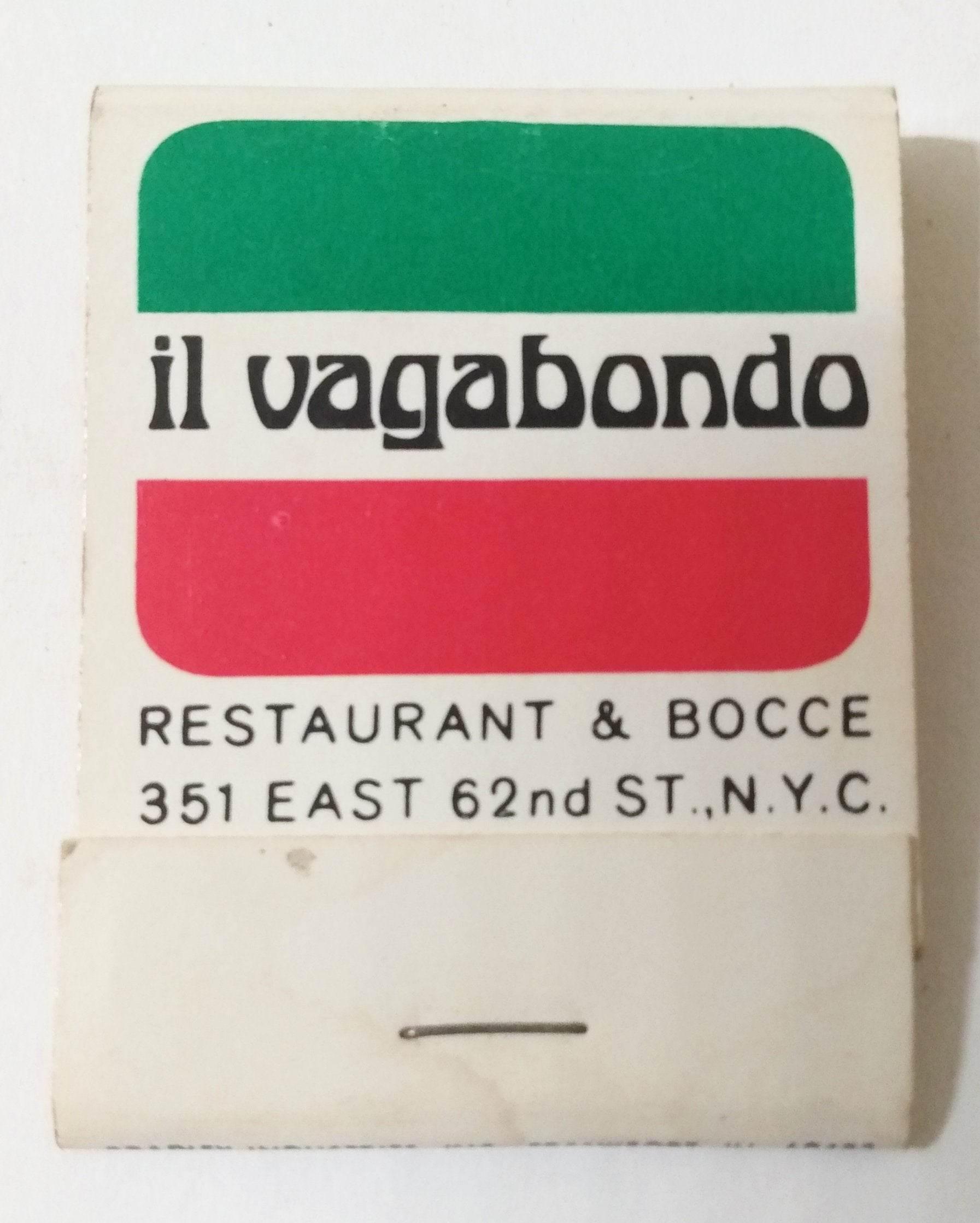 Il Vagabondo Restaurant & Bocce 62nd St Manhattan NYC Matchbook 1980's ...