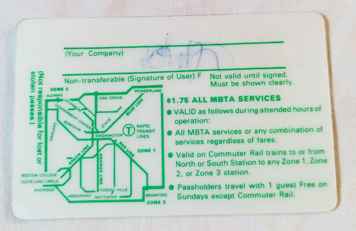 Boston MBTA Rapid Transit Commuter Rail Monthly Pass July 1984 – TulipStuff
