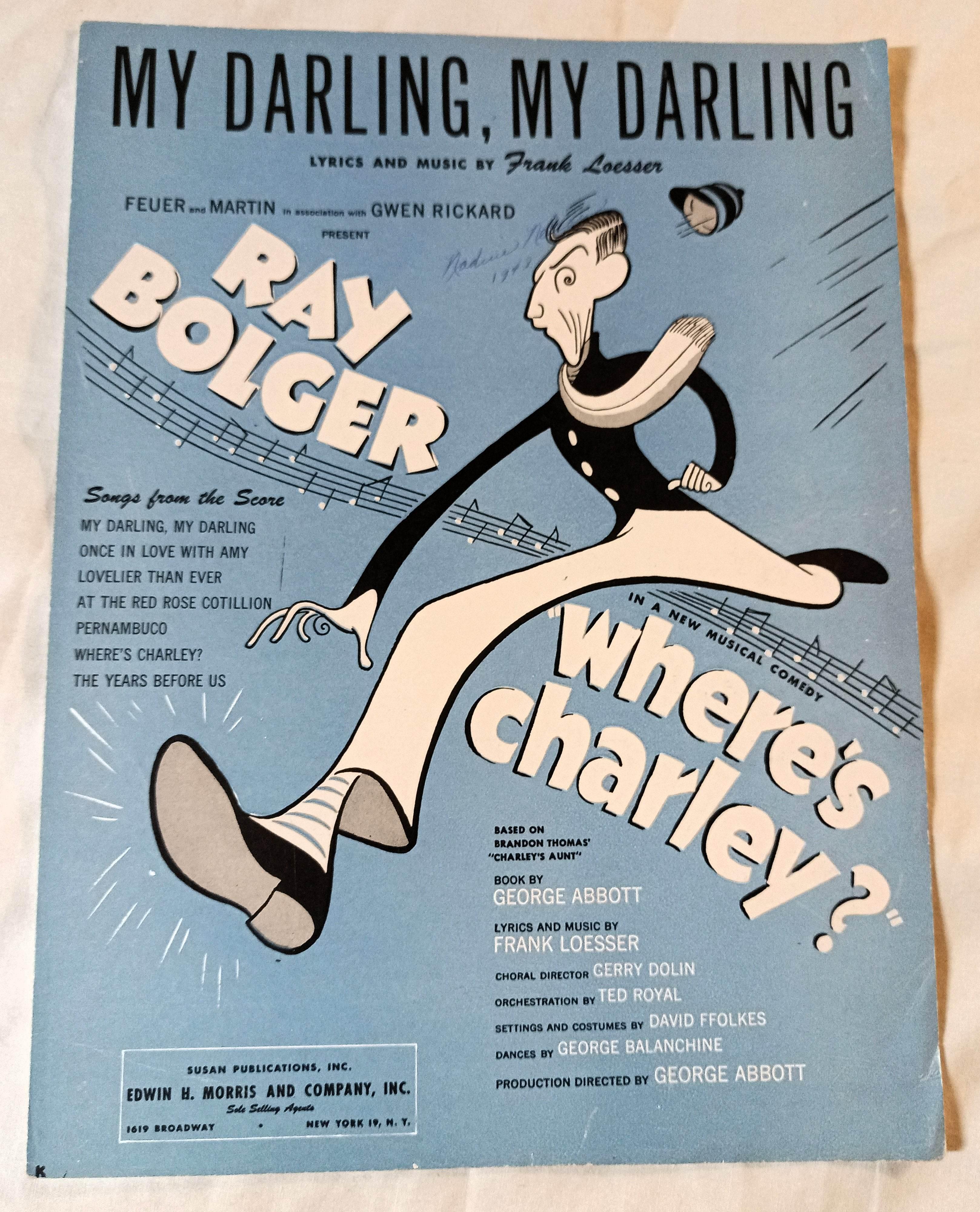 My Darling My Darling Where's Charley Ray Bolger Sheet Music 1948 ...