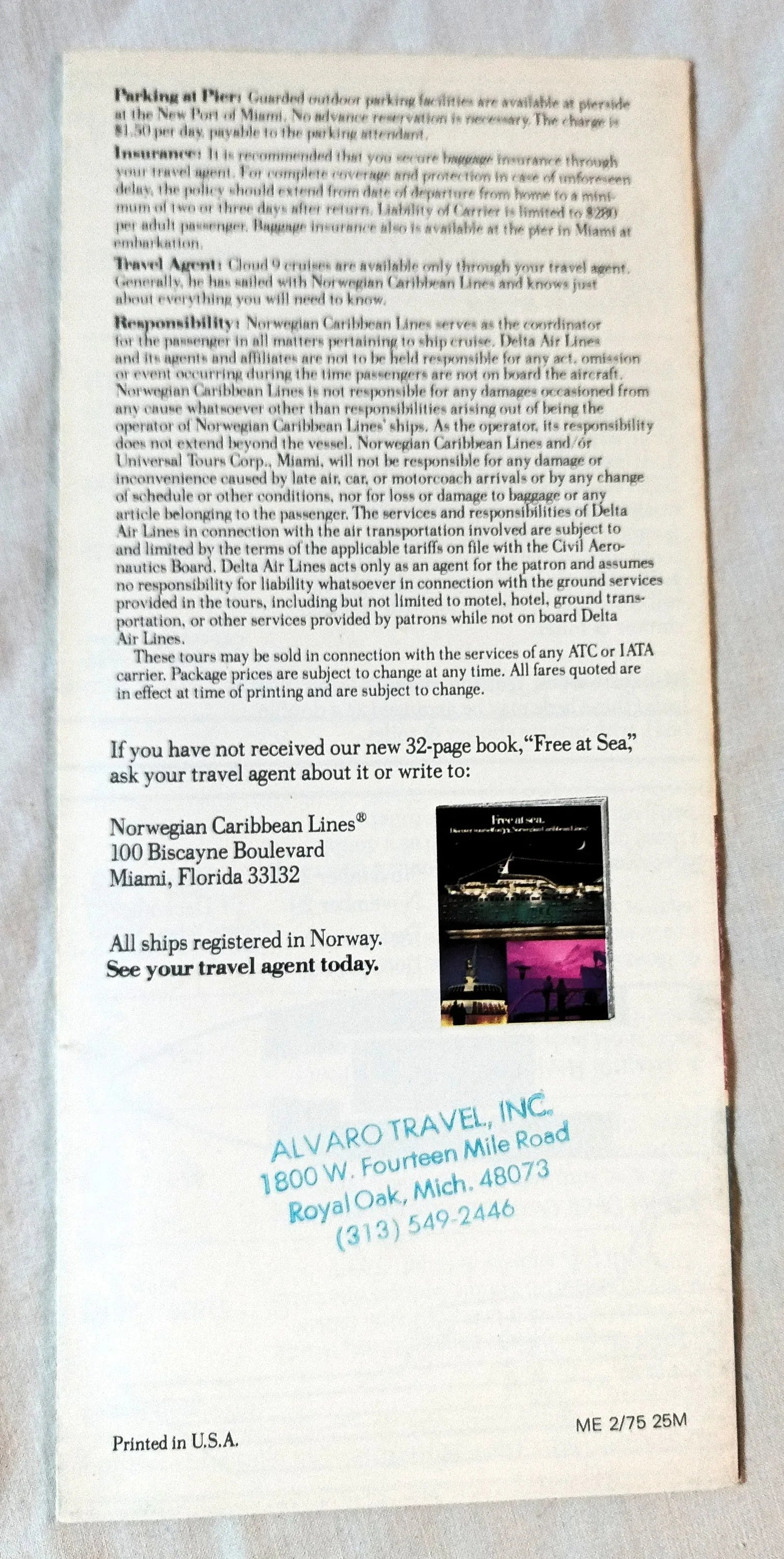 Norwegian Caribbean Lines 1975 Cloud 9 Caribbean Fly Cruises Detroit ...