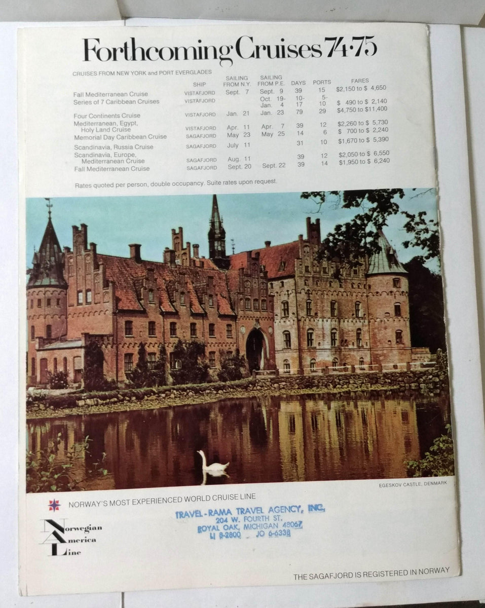 Norwegian America Line ms Sagafjord Fjordlands Cruise 1975 Brochure ...