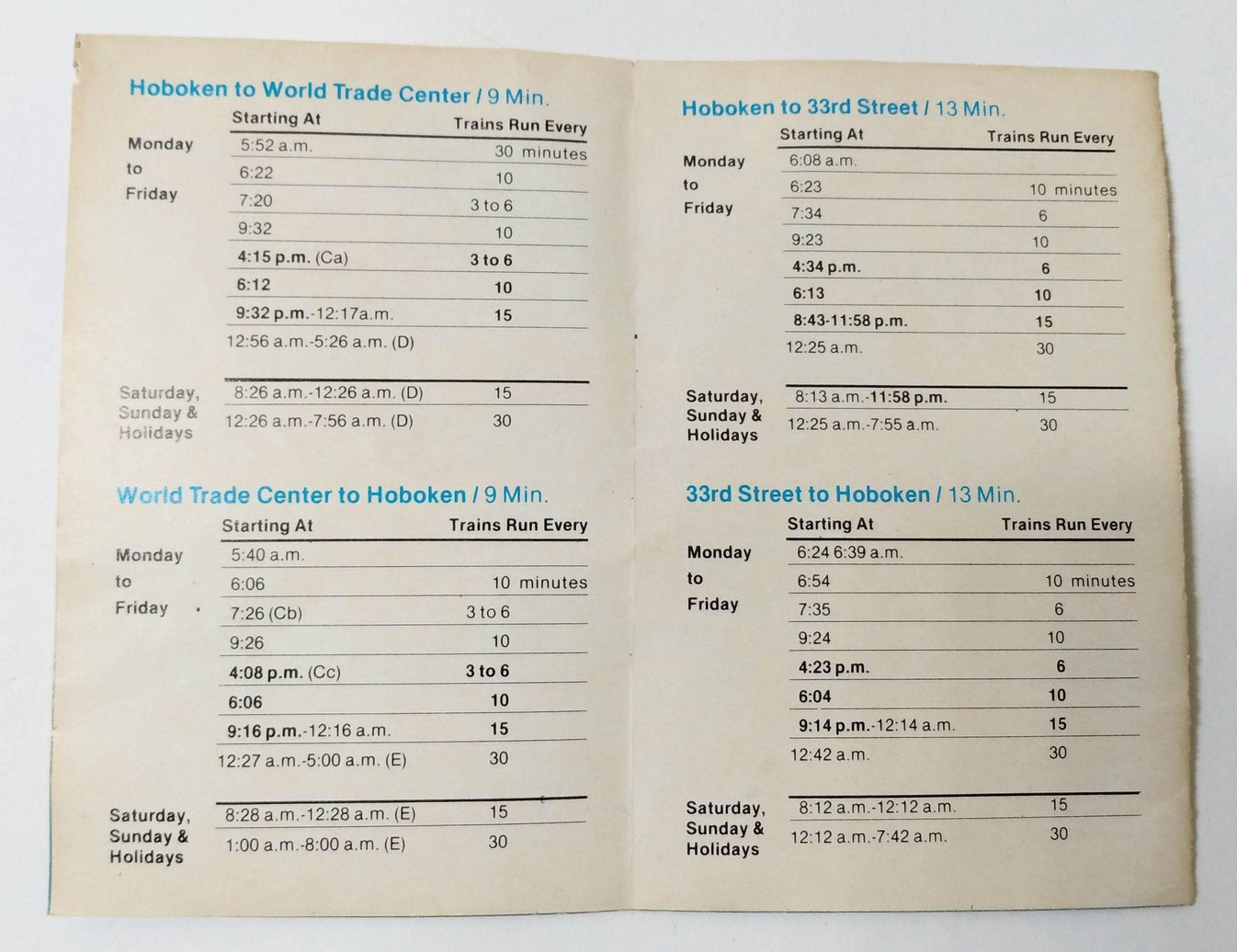 PATH Map Guide Subway Train Schedules NY NJ World Trade Center 1982 ...