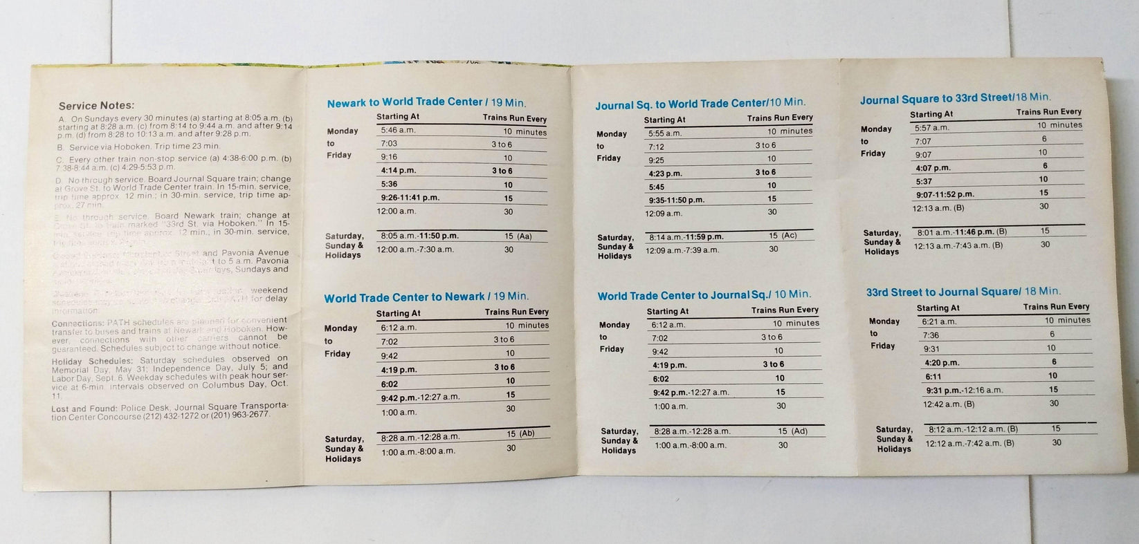 PATH Map Guide Subway Train Schedules NY NJ World Trade Center 1982 ...