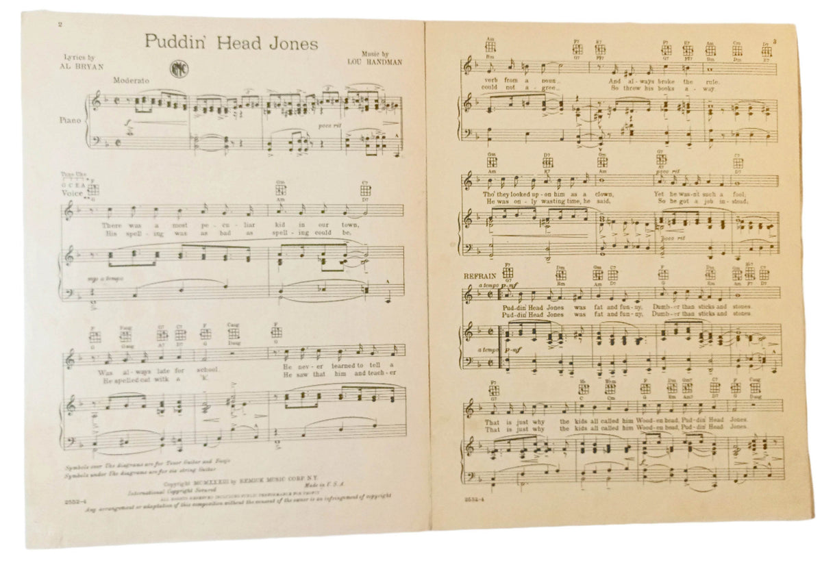 Puddin Head Jones Bryan Handman Sheet Music Ozzie Nelson 1933 – TulipStuff