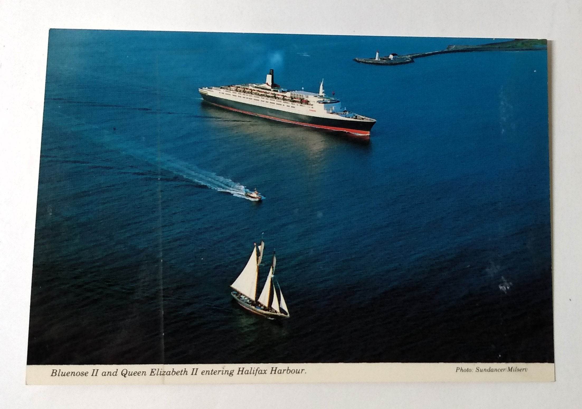 Cunard Liner Queen Elizabeth 2 and Schooner Bluenose II Halifax Harbor ...