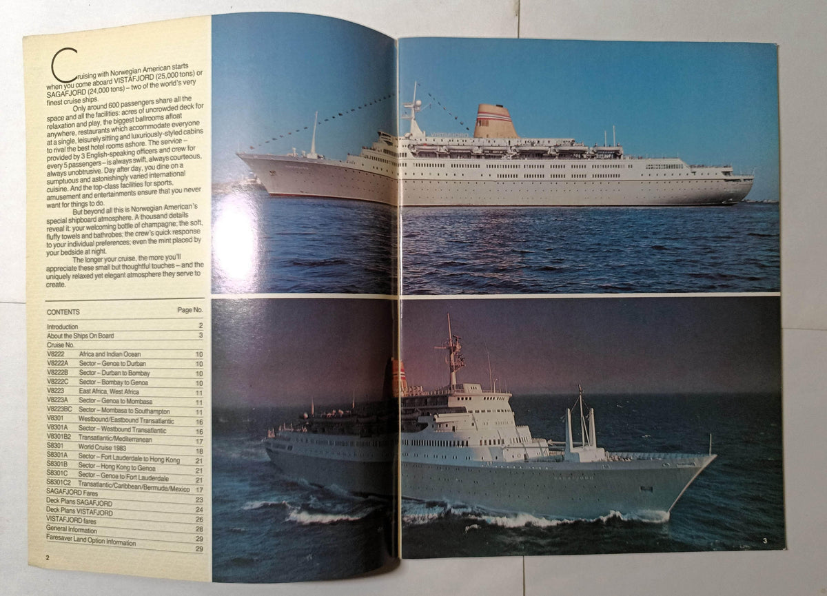 Norwegian America Sagafjord Vistafjord 5 Star Cruises 1982-83 Brochure ...