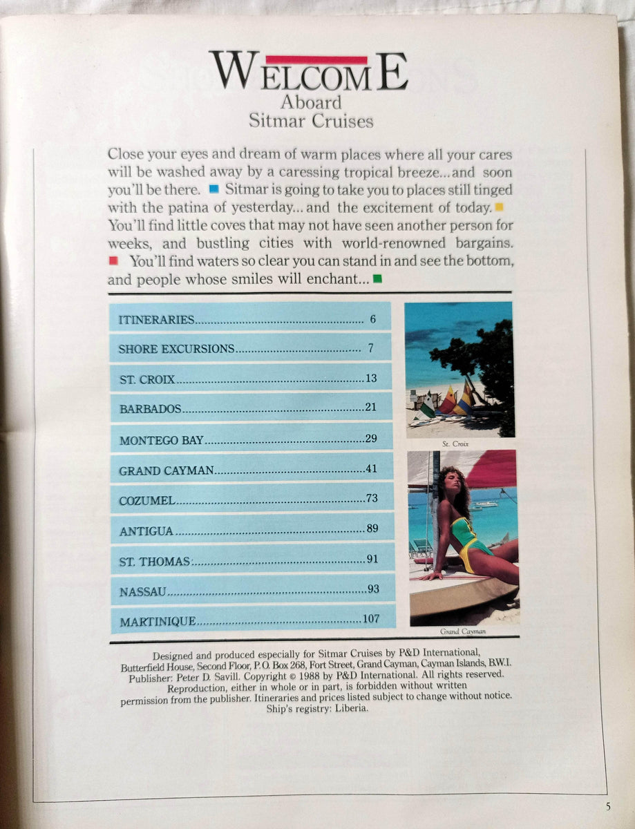 Sitmar Cruises Caribbean 1988 Welcome Aboard Magazine – TulipStuff