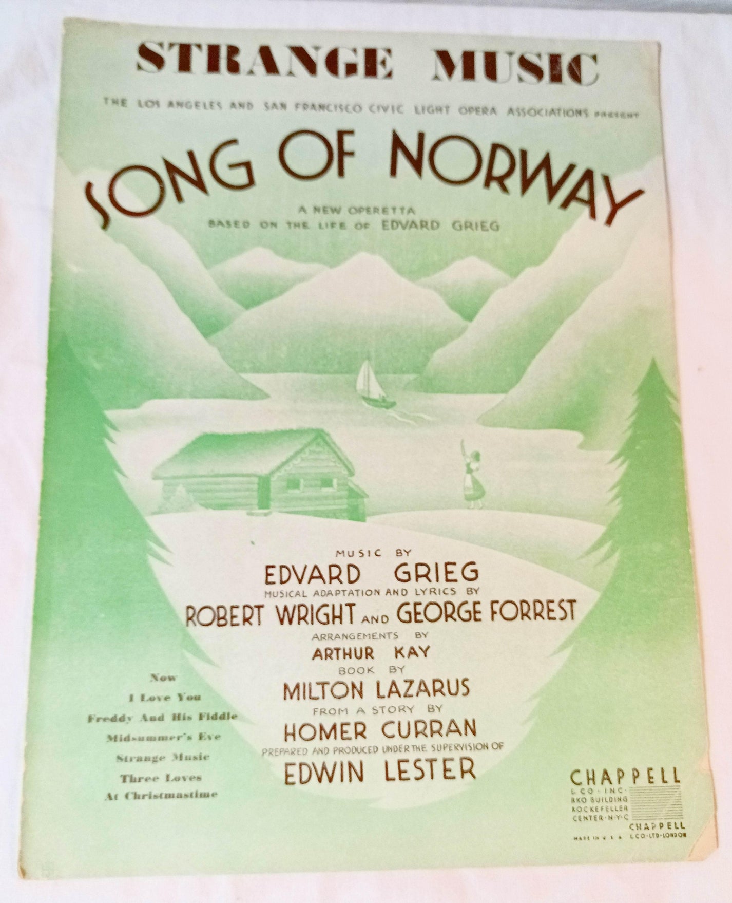 Strange Music Song Of Norway Operetta Edvard Grieg Sheet Music 1944 ...