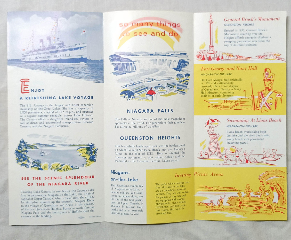 SS Cayuga Lake Ontario Steamship Toronto Niagara Falls Brochure 1956 ...
