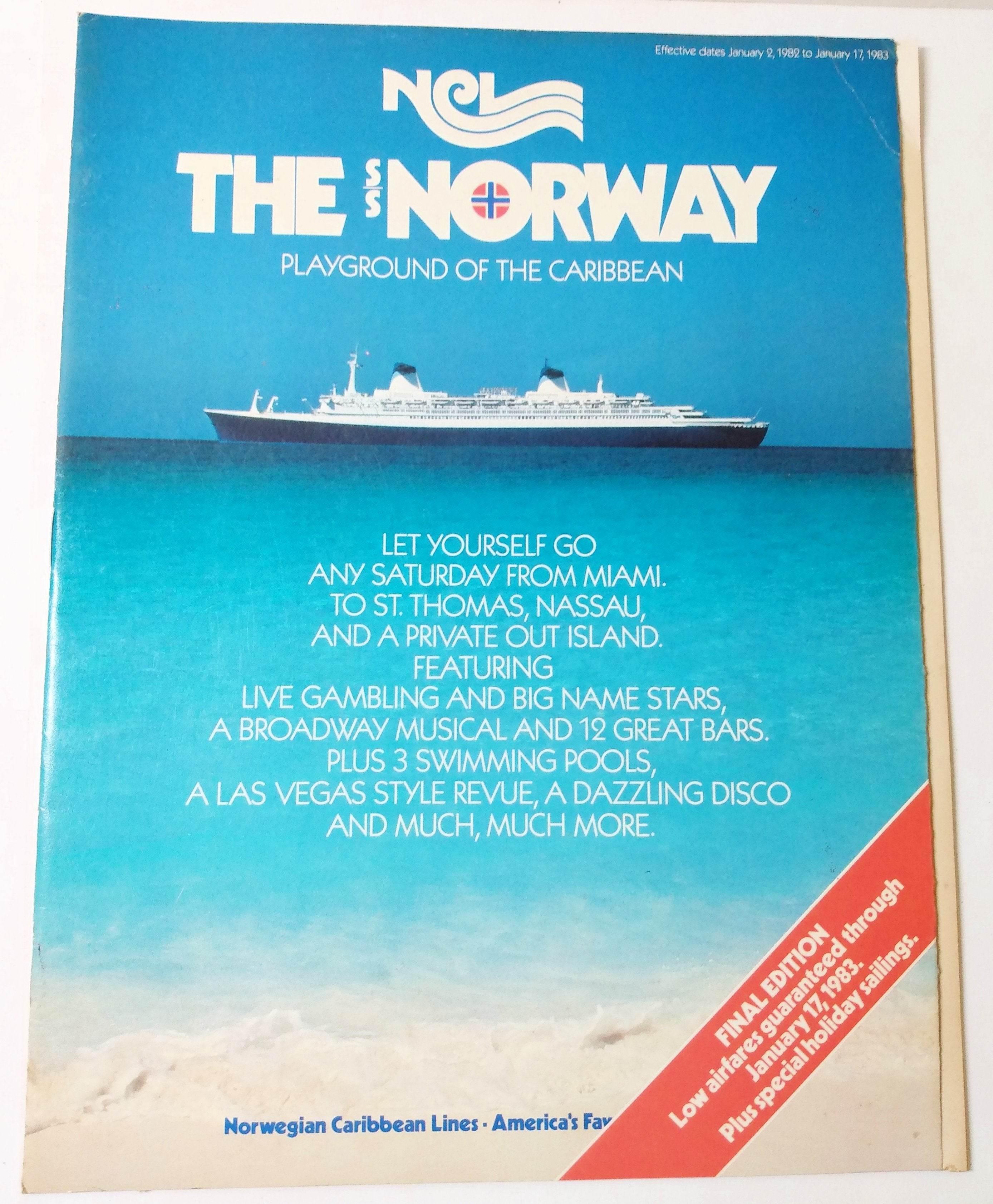 Norwegian Caribbean Lines NCL ss Norway 1982 St Thomas Nassau Brochure ...