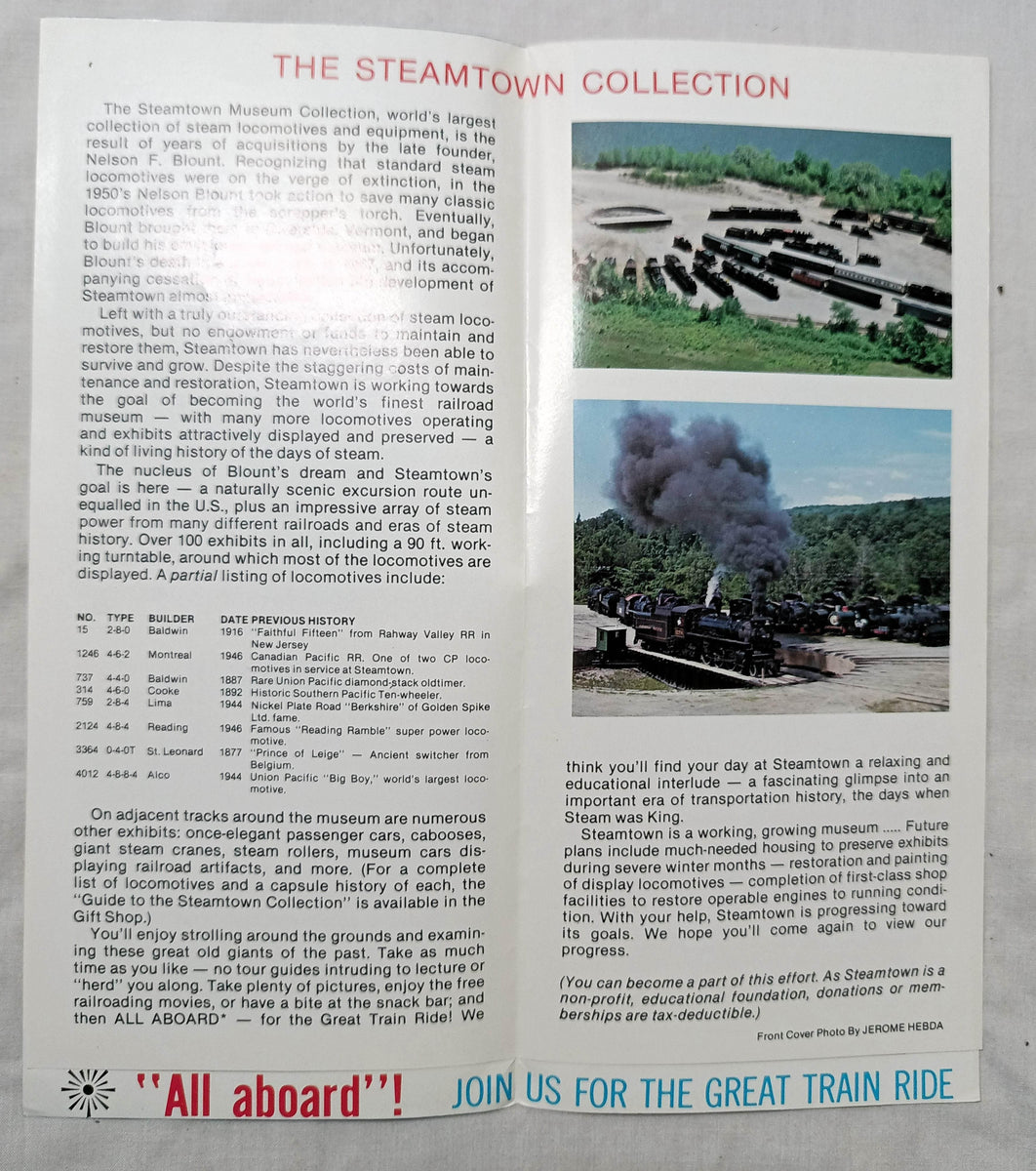 Steamtown Museum 1979-80 Railroad Timetable Bellows Falls Vermont ...