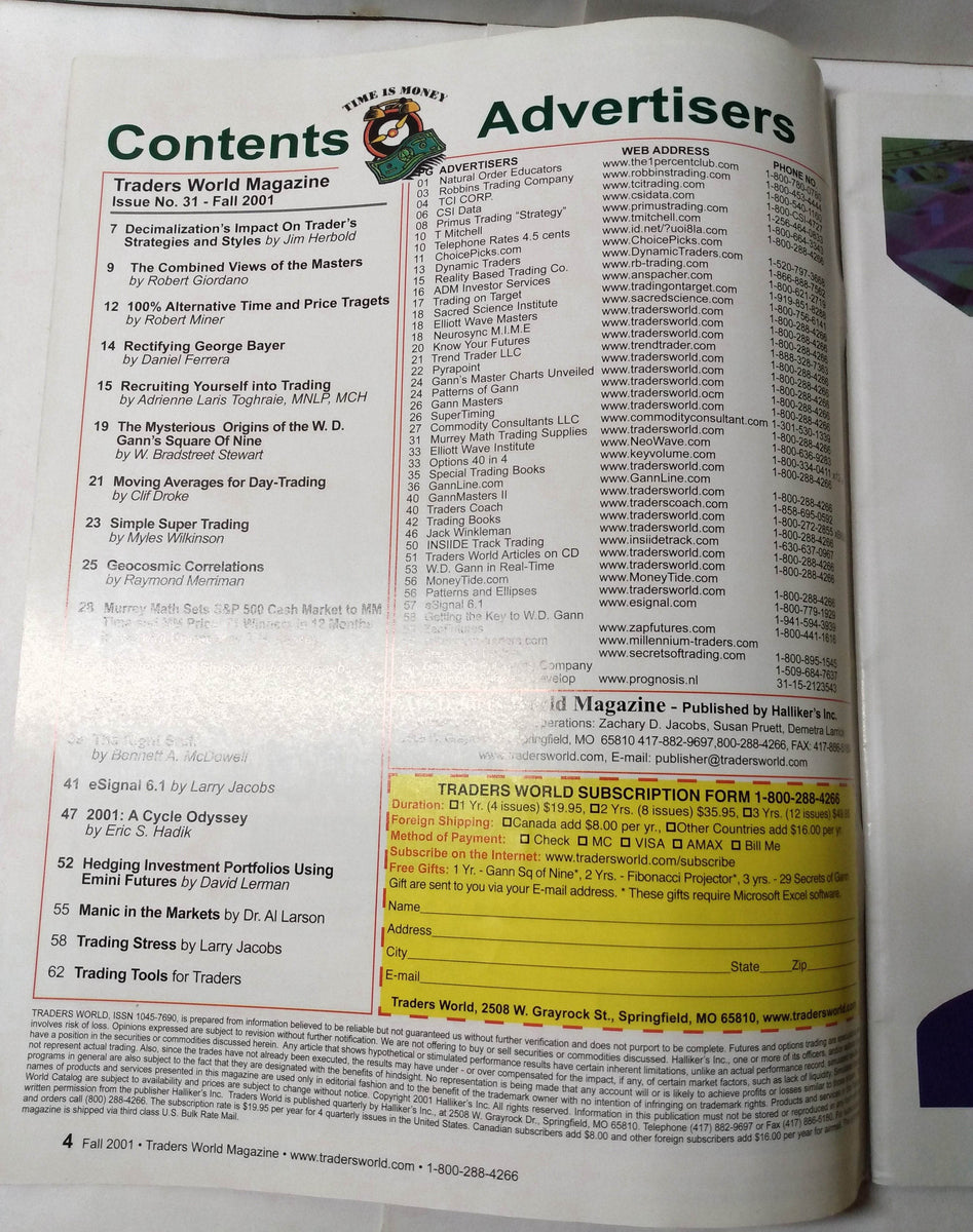 Traders World Magazine Issue #31 Fall 2001 Technical Analysis Gann Tra ...
