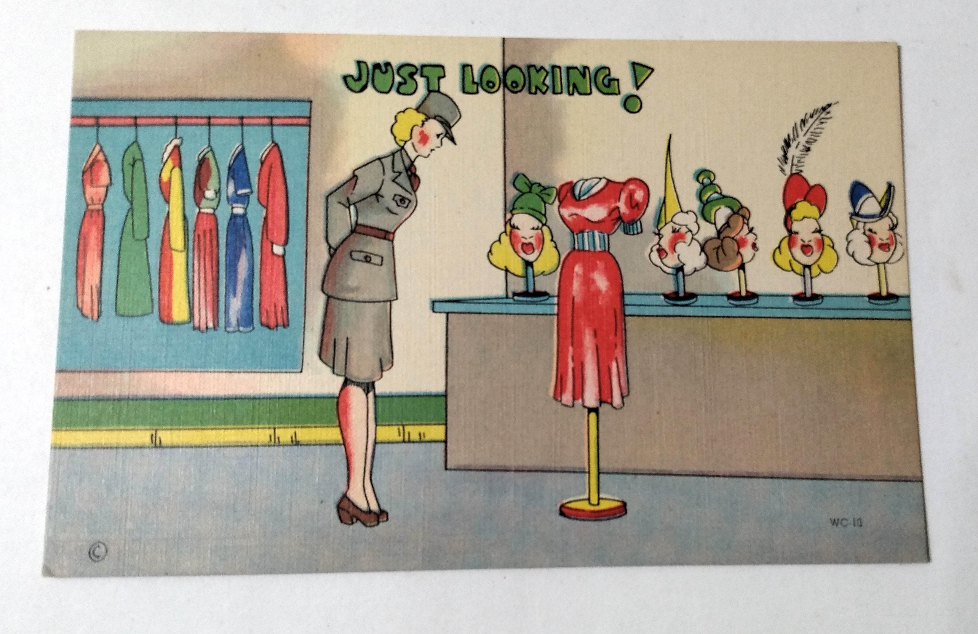 WW2 Military Humor Woman Soldier Dress Shop Just Looking Postcard ...