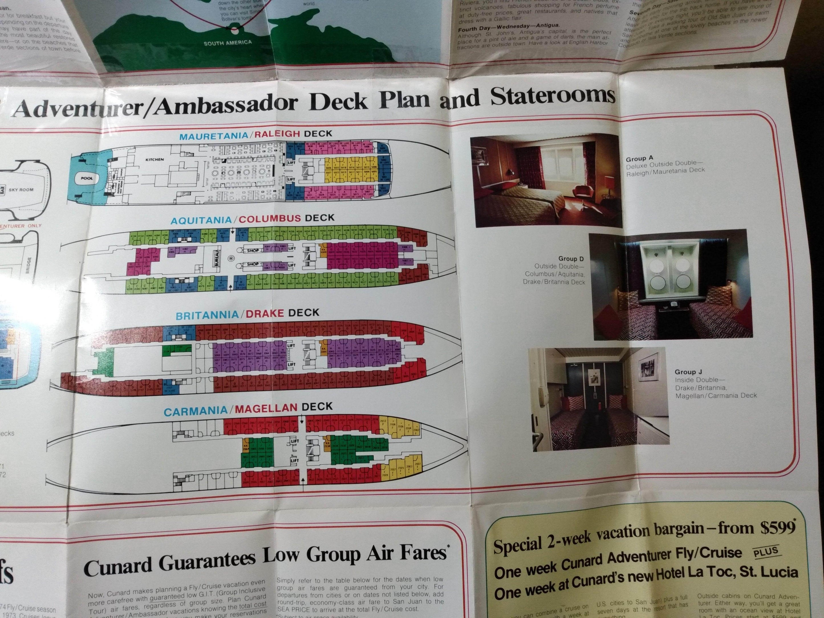 Cunard Ambassador / Adventurer 1973-1974 Caribbean Cruise Brochure ...