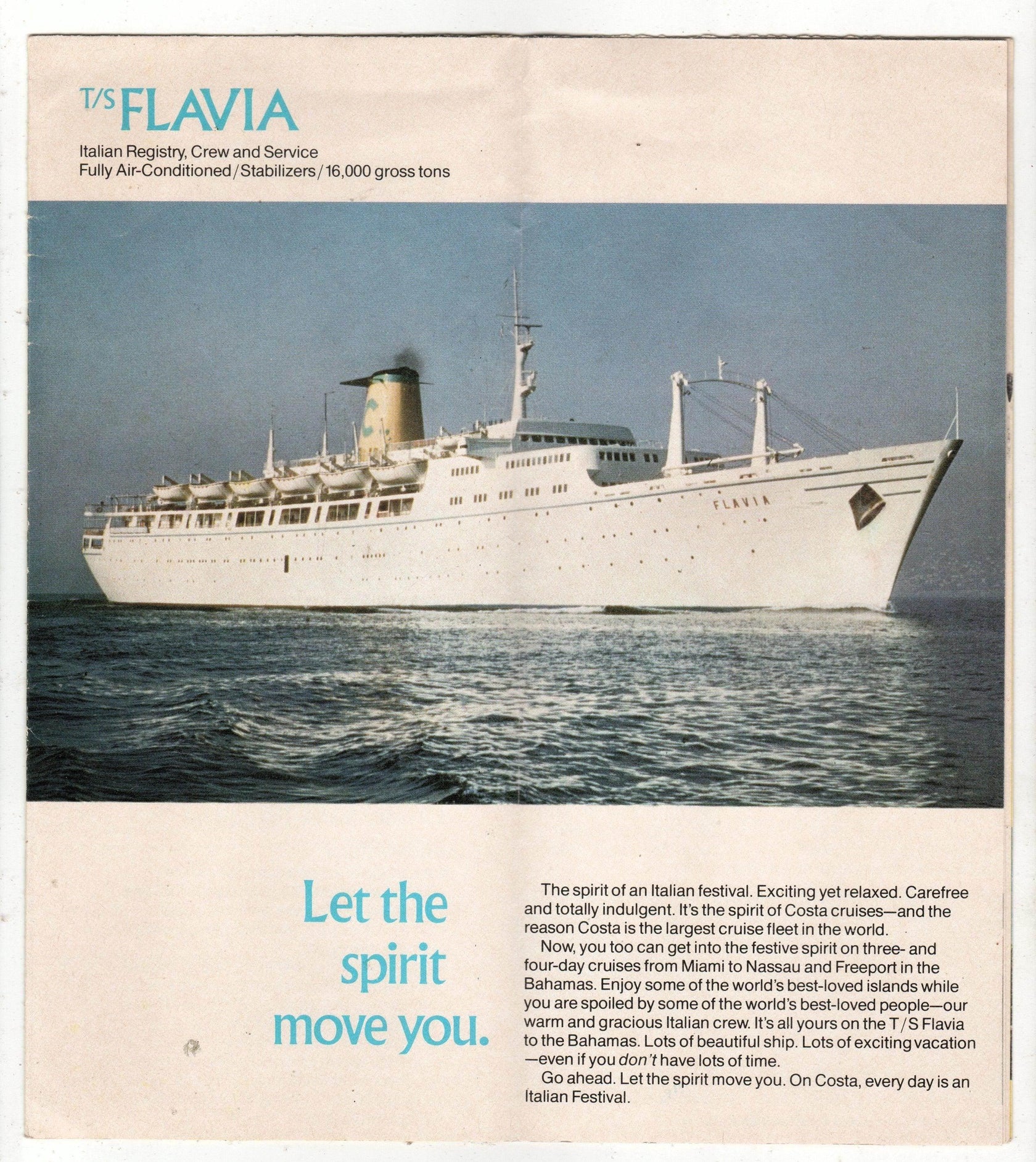 Costa Line ss Flavia 1979-80 Nassau Bahamas Cruise Ship Brochure ...