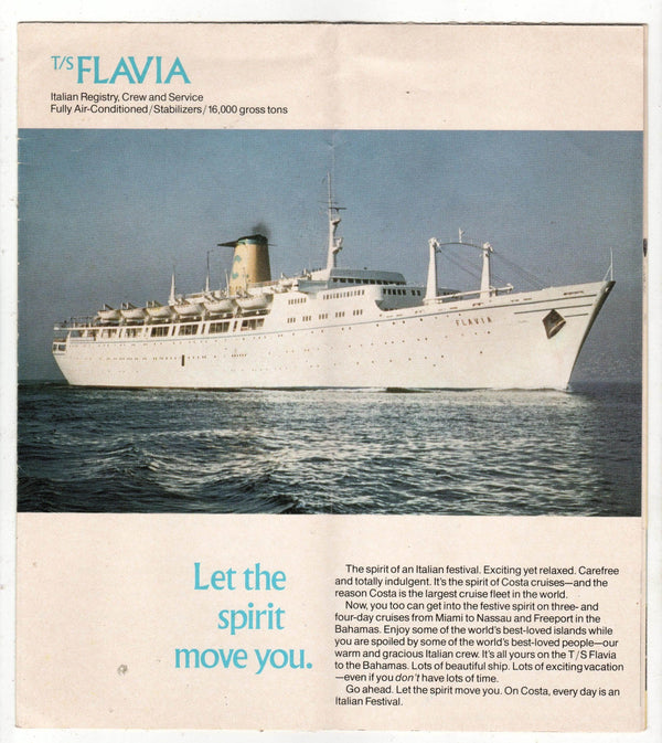 Costa Line ss Flavia 1979-80 Nassau Bahamas Cruise Ship Brochure ...