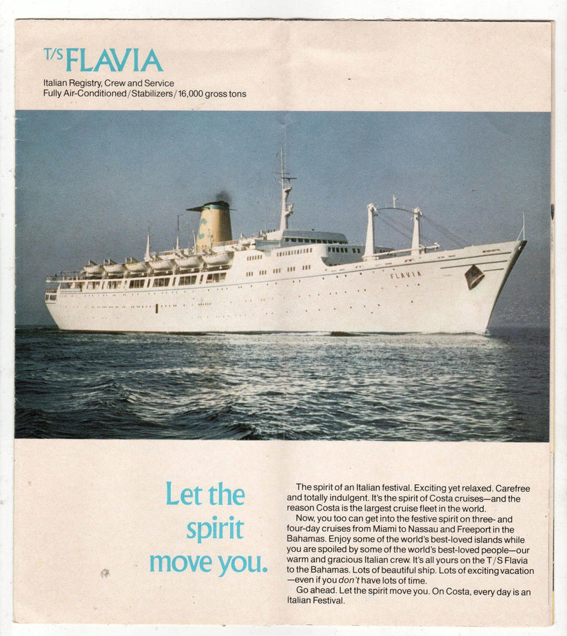 Costa Line ss Flavia 1979-80 Nassau Bahamas Cruise Ship Brochure ...