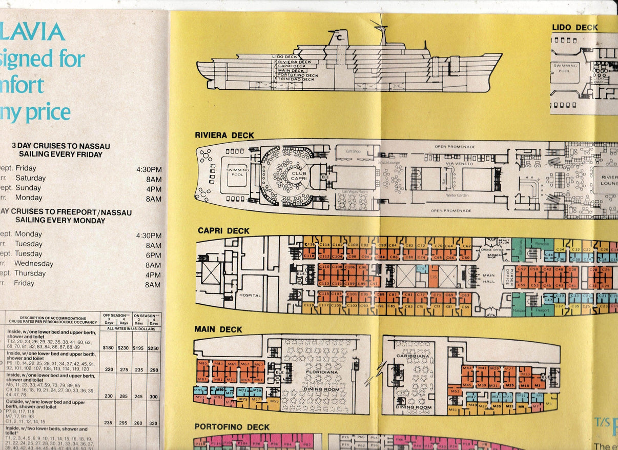 Costa Line ss Flavia 1979-80 Nassau Bahamas Cruise Ship Brochure ...