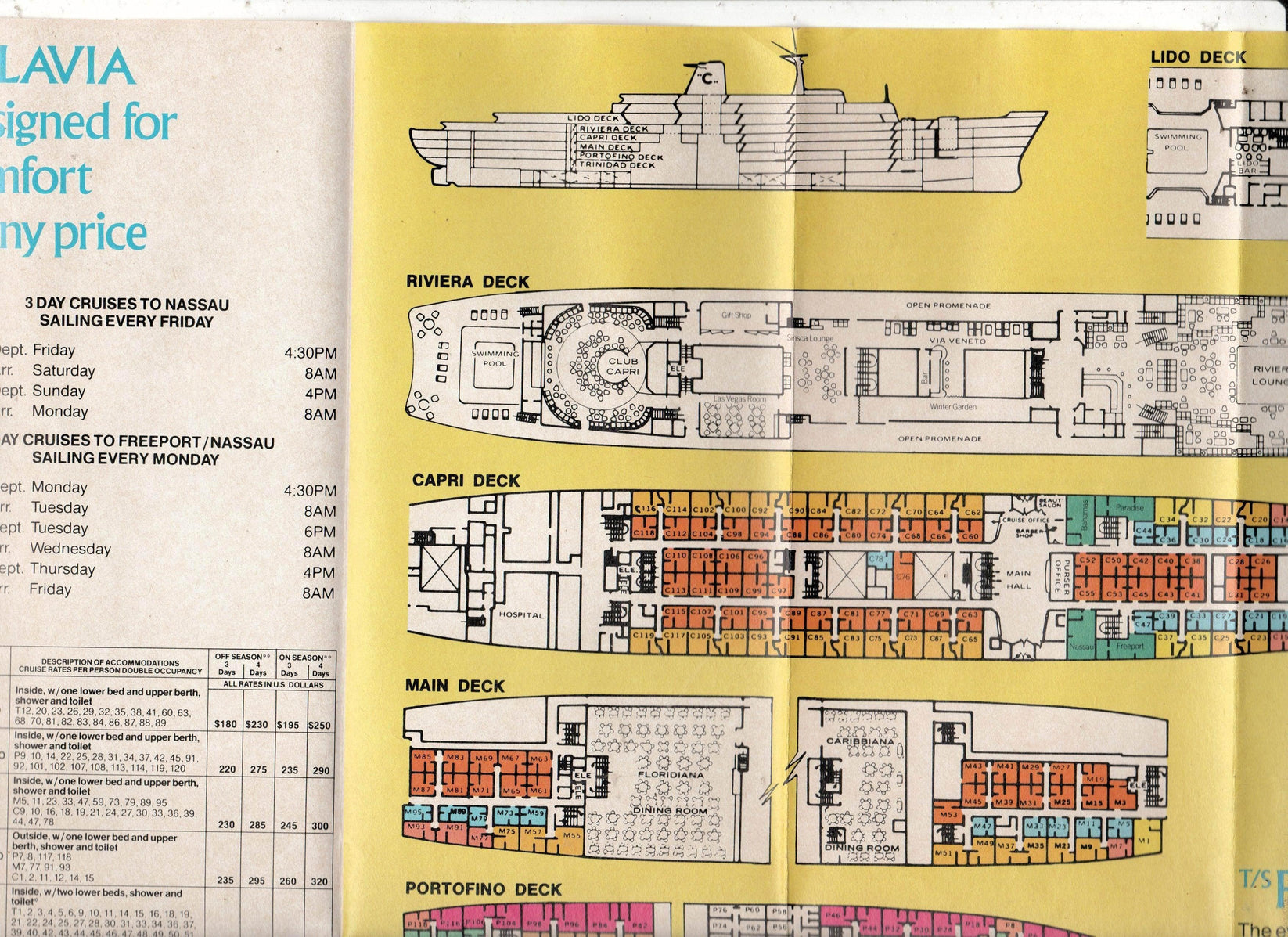 Costa Line ss Flavia 1979-80 Nassau Bahamas Cruise Ship Brochure ...