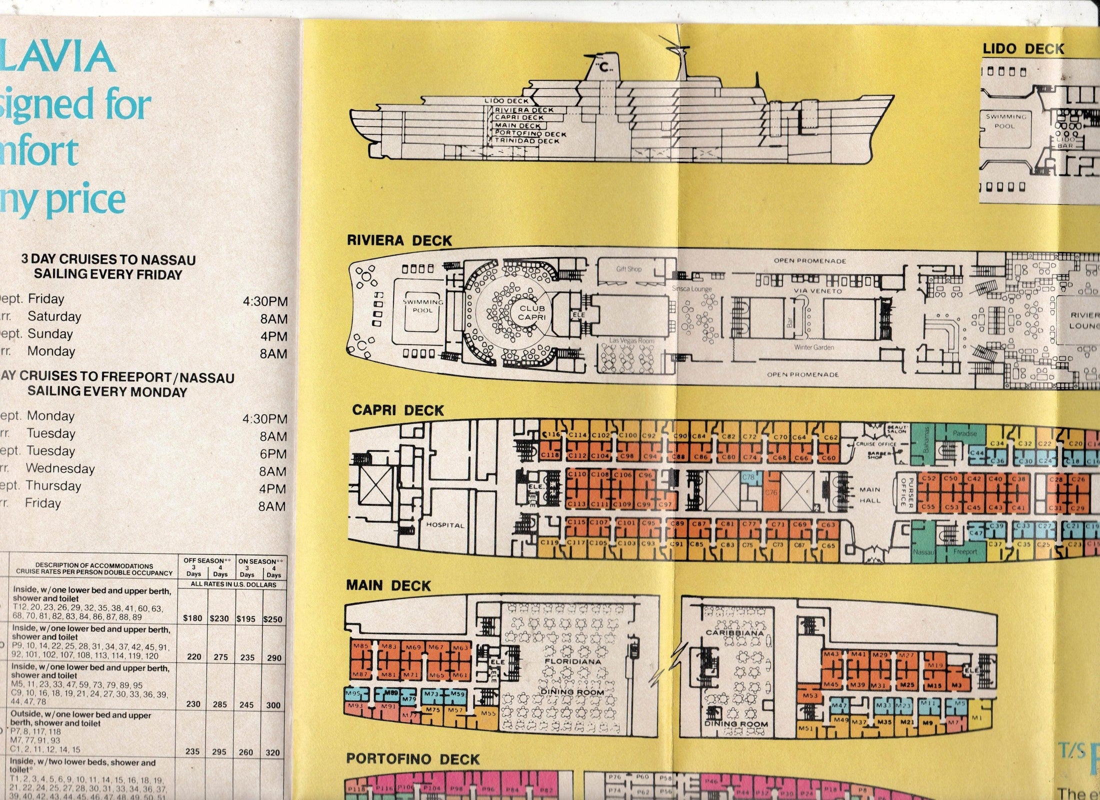 Costa Line ss Flavia 1979-80 Nassau Bahamas Cruise Ship Brochure ...
