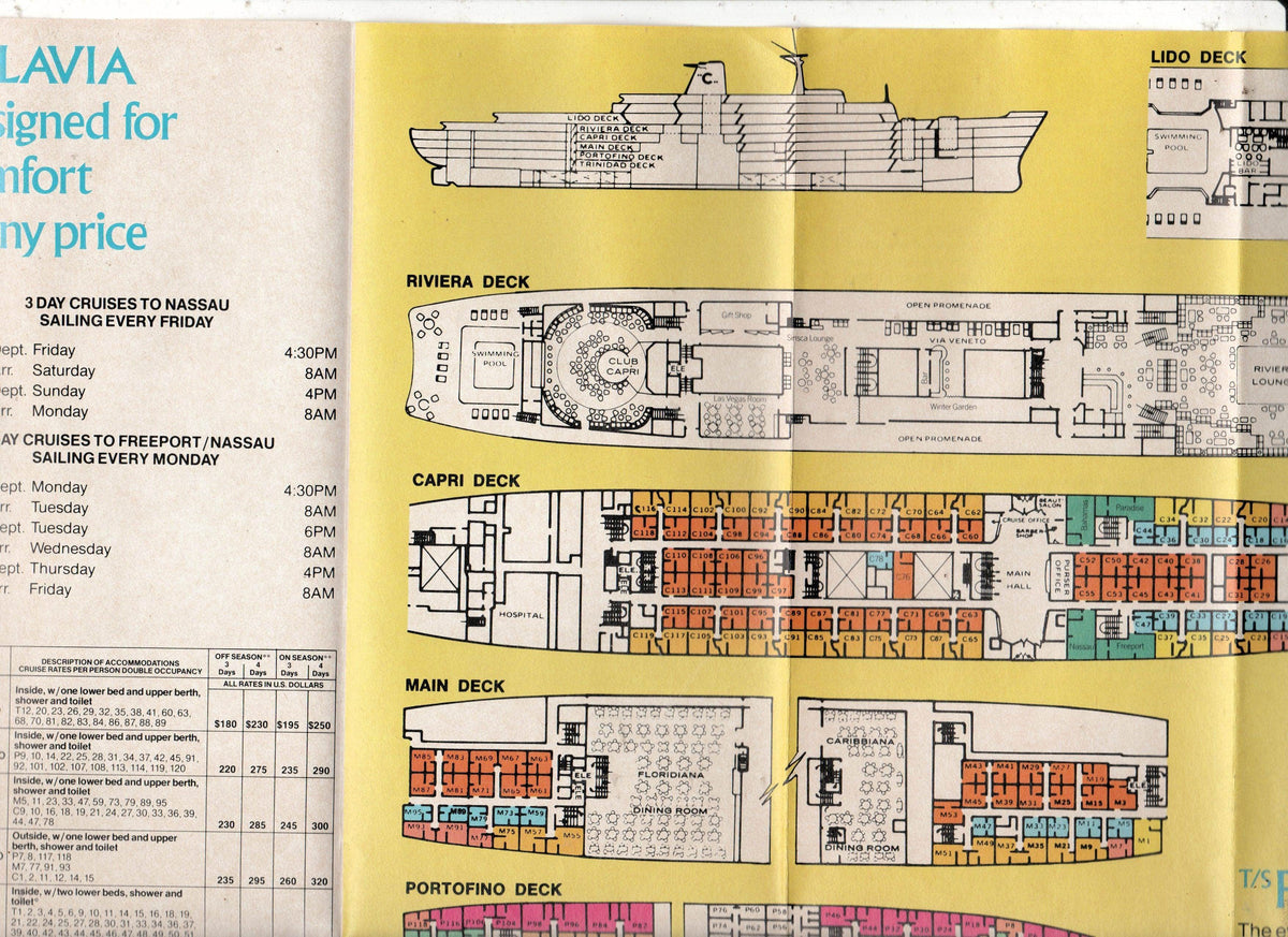 Costa Line ss Flavia 1979-80 Nassau Bahamas Cruise Ship Brochure ...