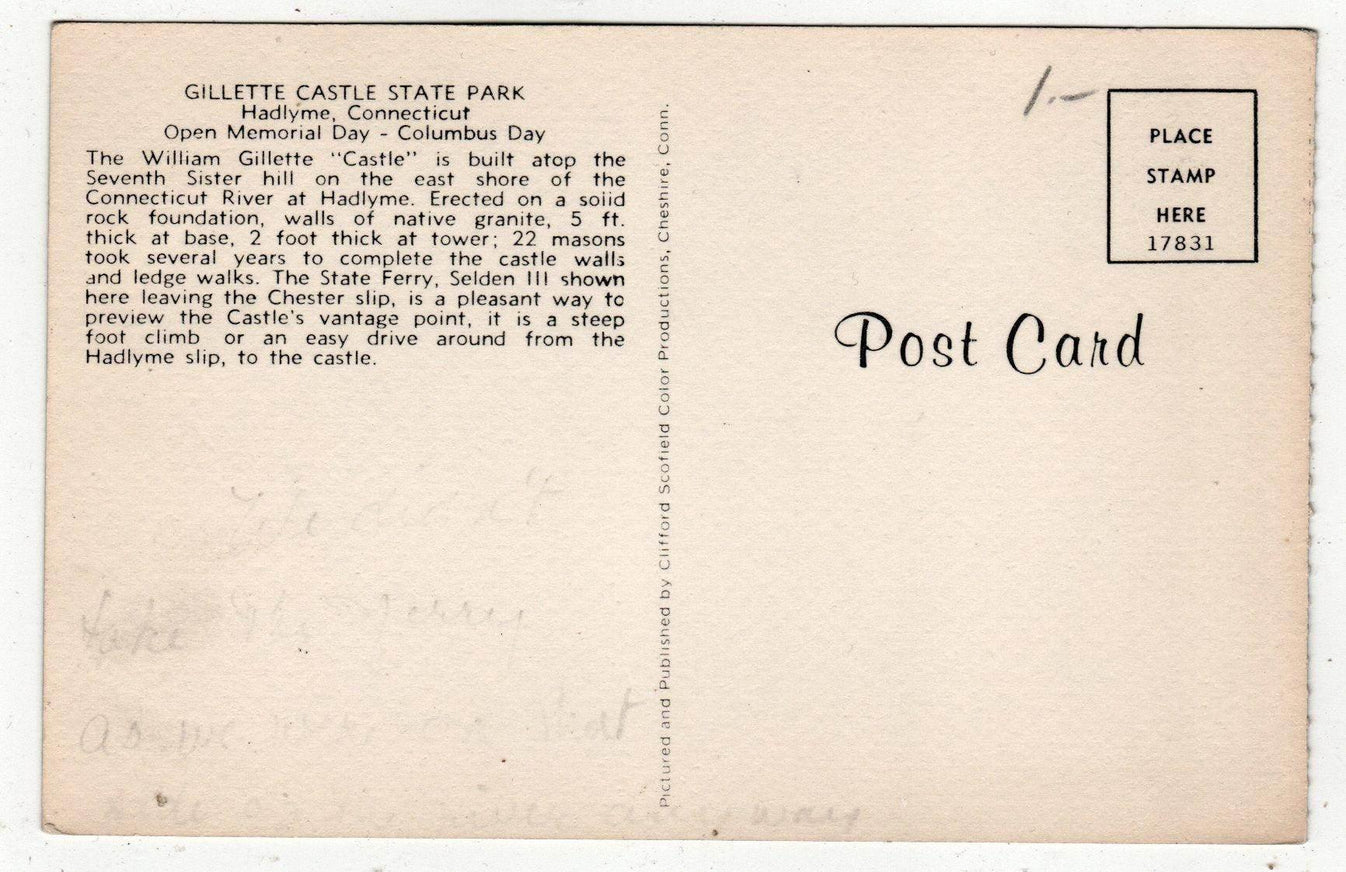 Gillette Castle State Park Ferry Selden III Connecticut 1960's Postcar ...
