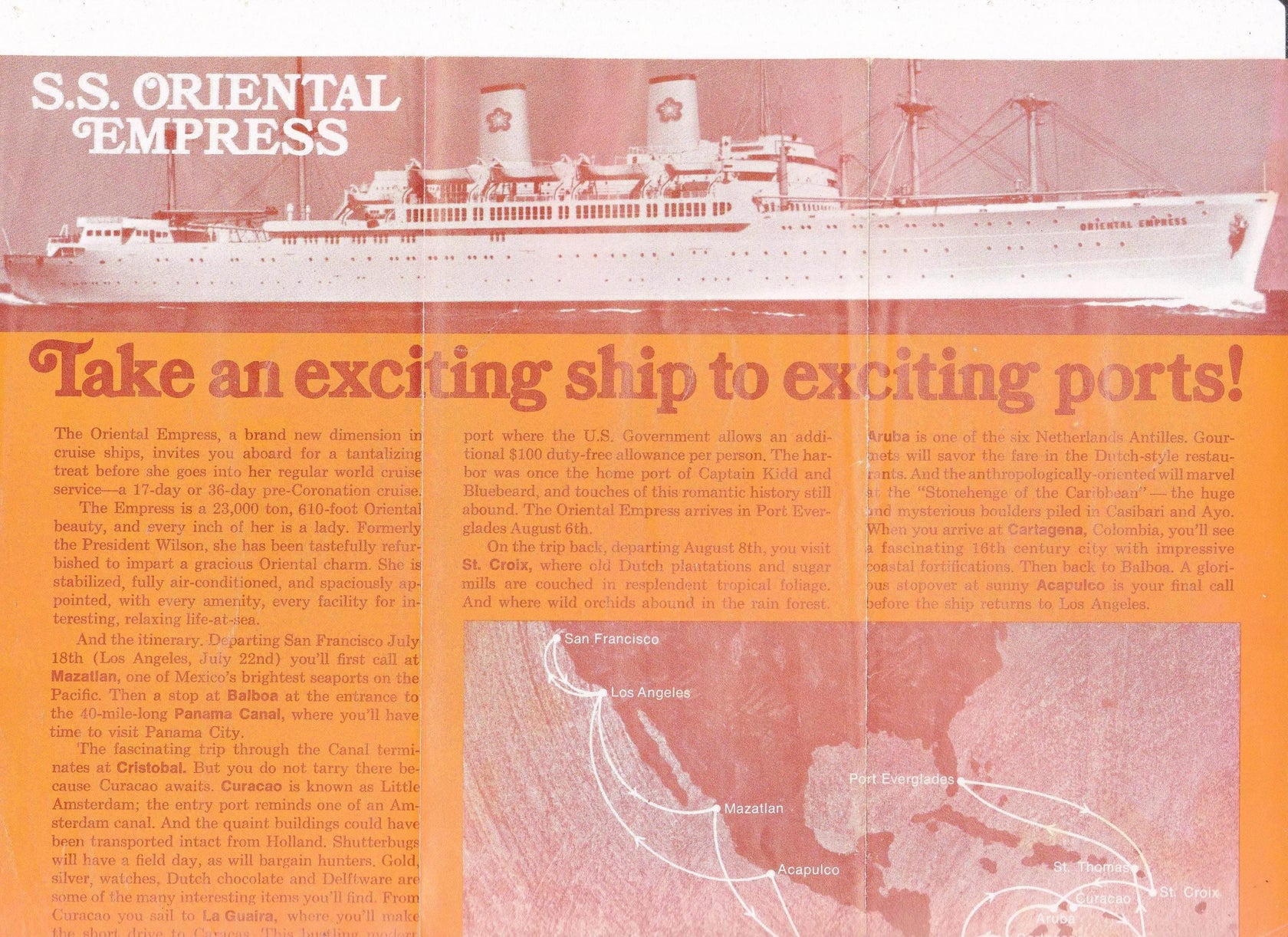 Orient Overseas Line ss Oriental Empress 1970's Caribbean Cruise Broch ...
