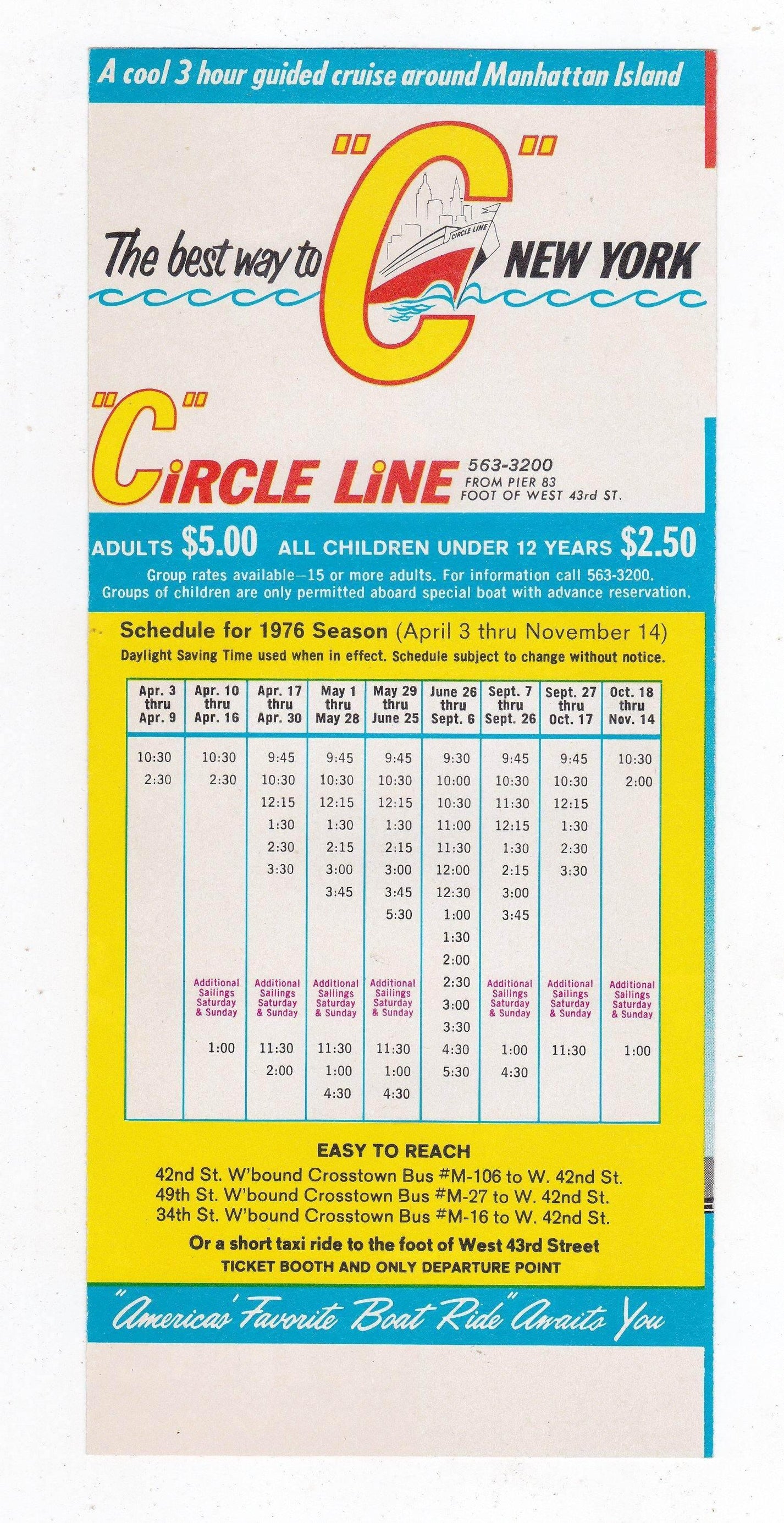 Vintage 1976 Circle Line Manhattan New York Sightseeing Cruise Brochur ...