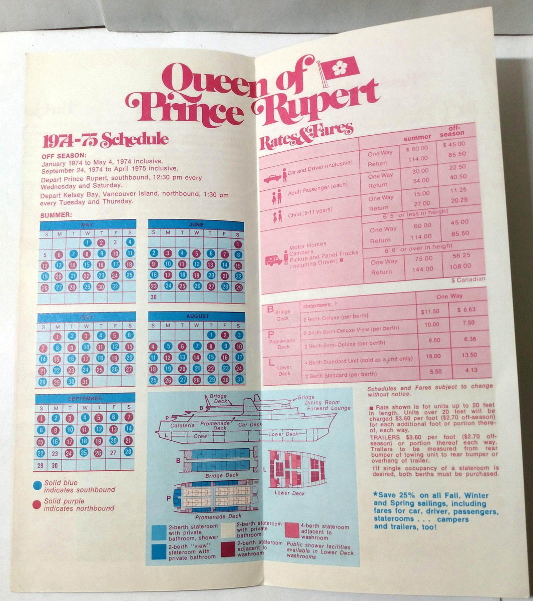 British Columbia Ferries mv Queen of Prince Rupert 1974-75 Brochure ...