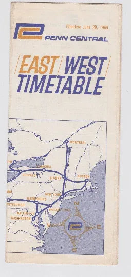 Penn Central Railroad 1969 East West Timetable – TulipStuff