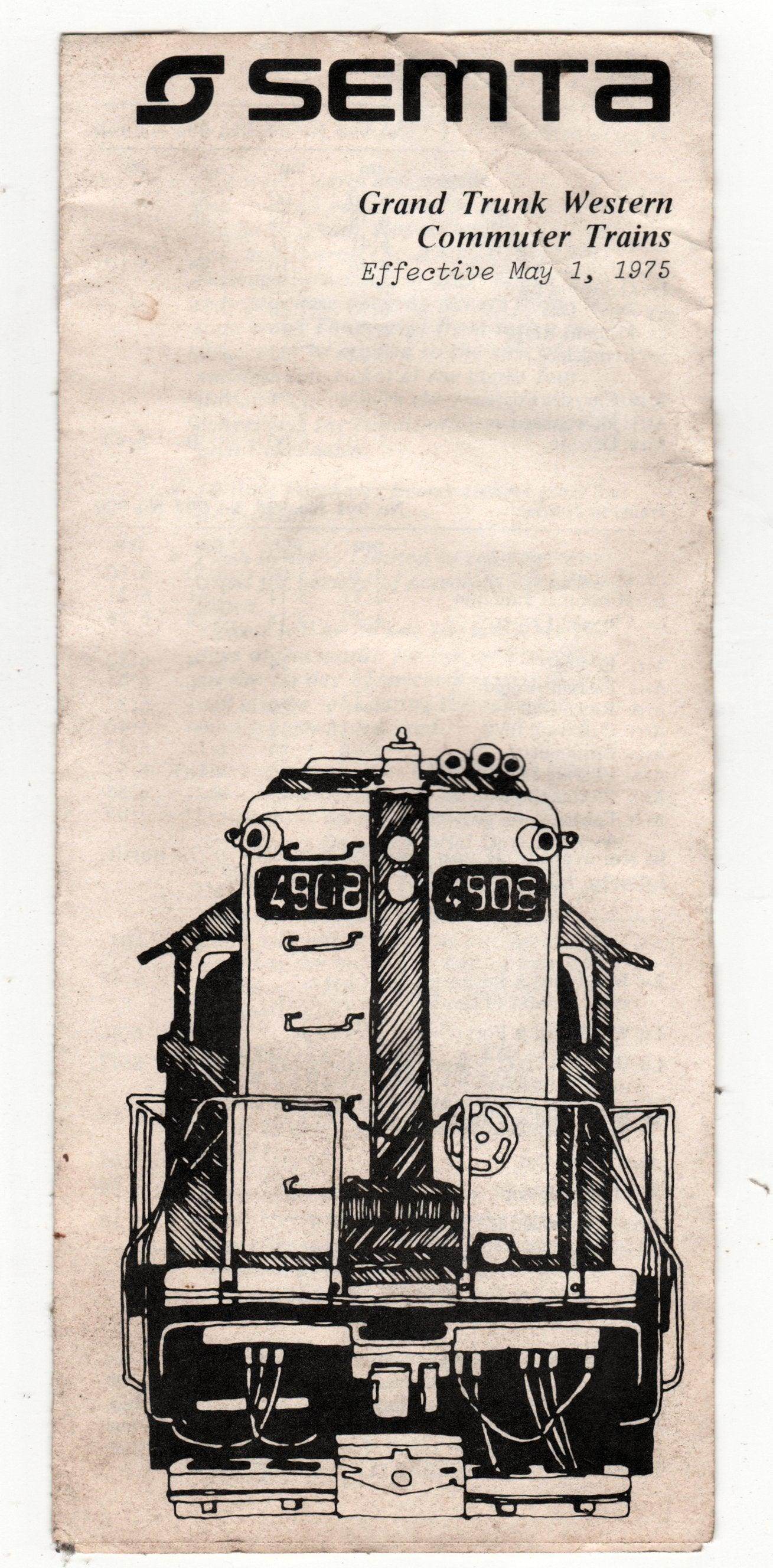 SEMTA Grand Trunk Commuter Trains Schedule Detroit Pontiac 1975 ...